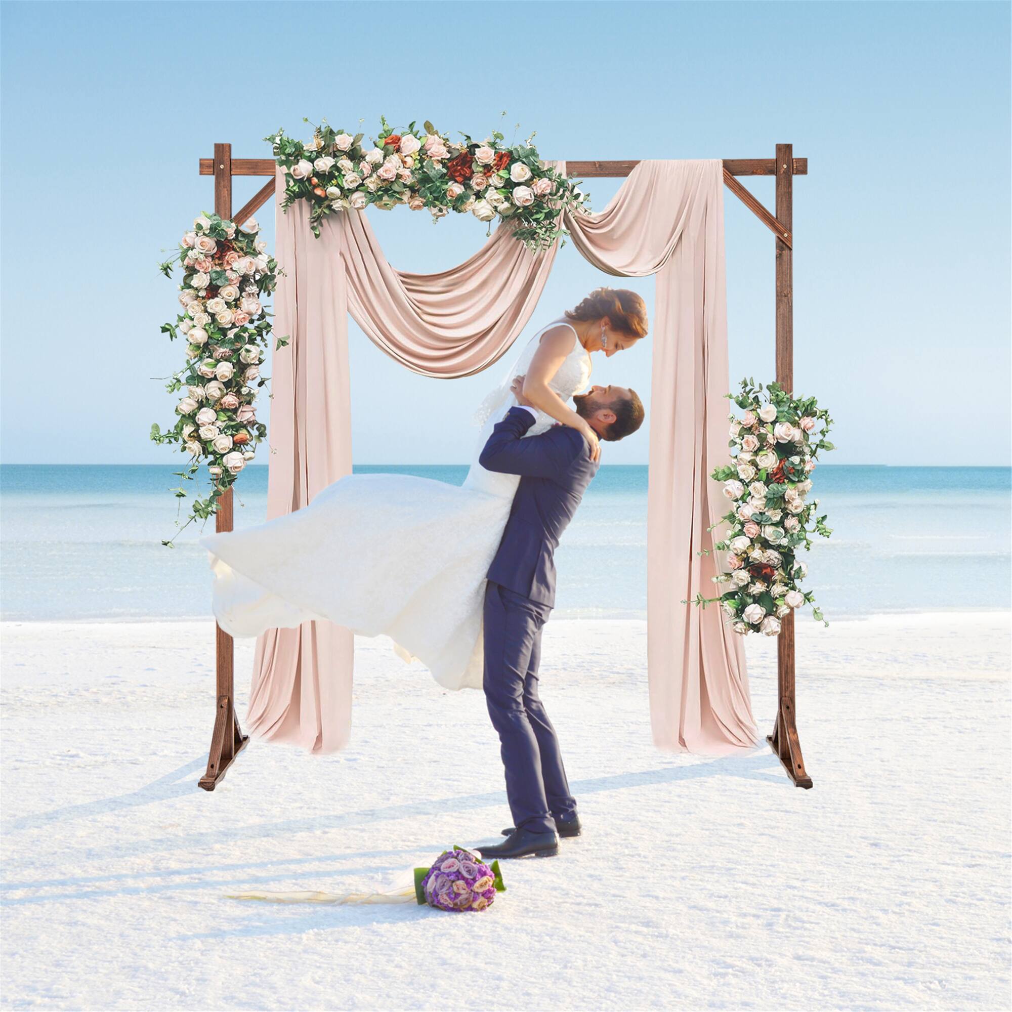Gymax 7.2 FT Square Wedding Arch Wooden Arbor Backdrop Stand w ...