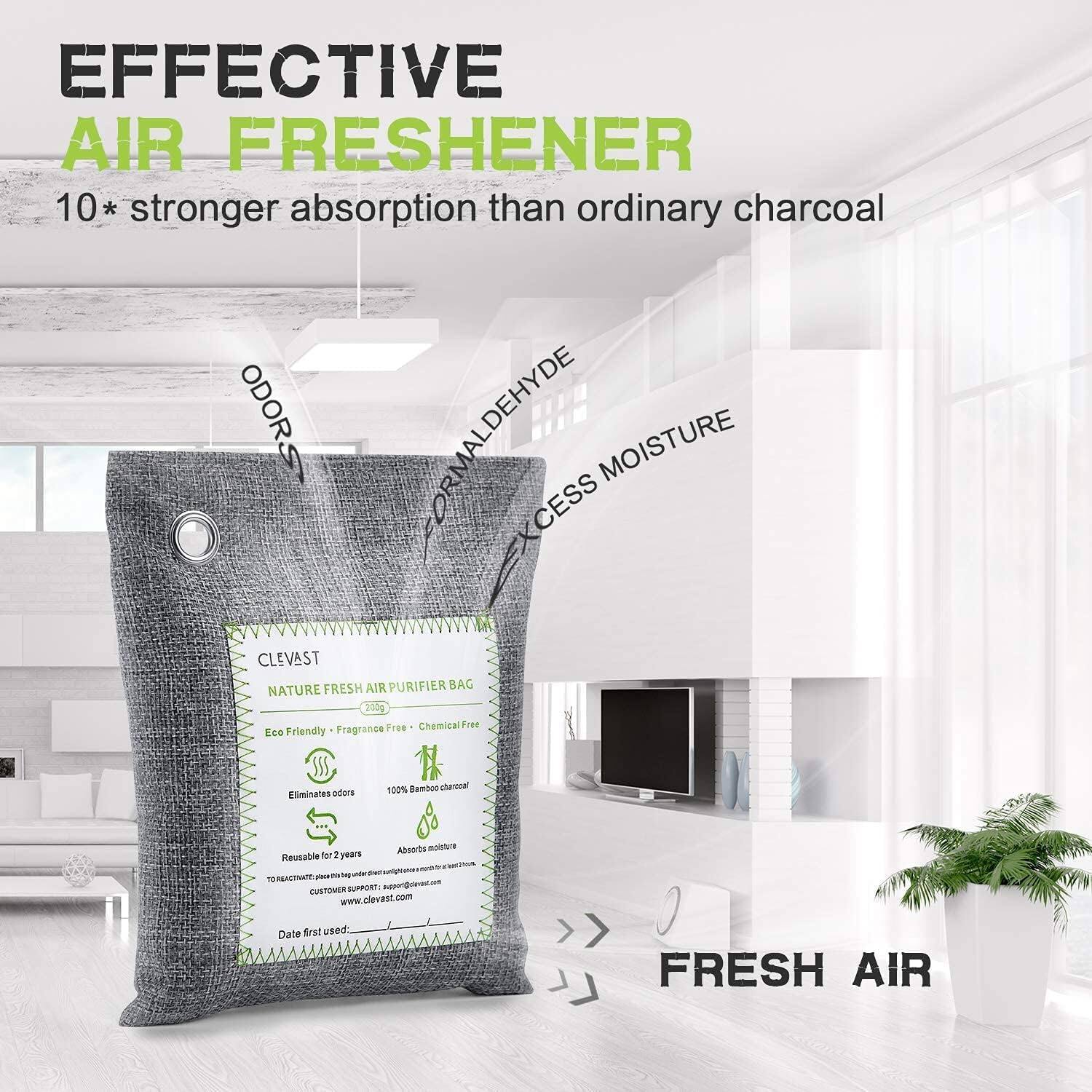 CLEVAST Bamboo Charcoal Air Purifying Bags (Large, 4×200g), Removes ...