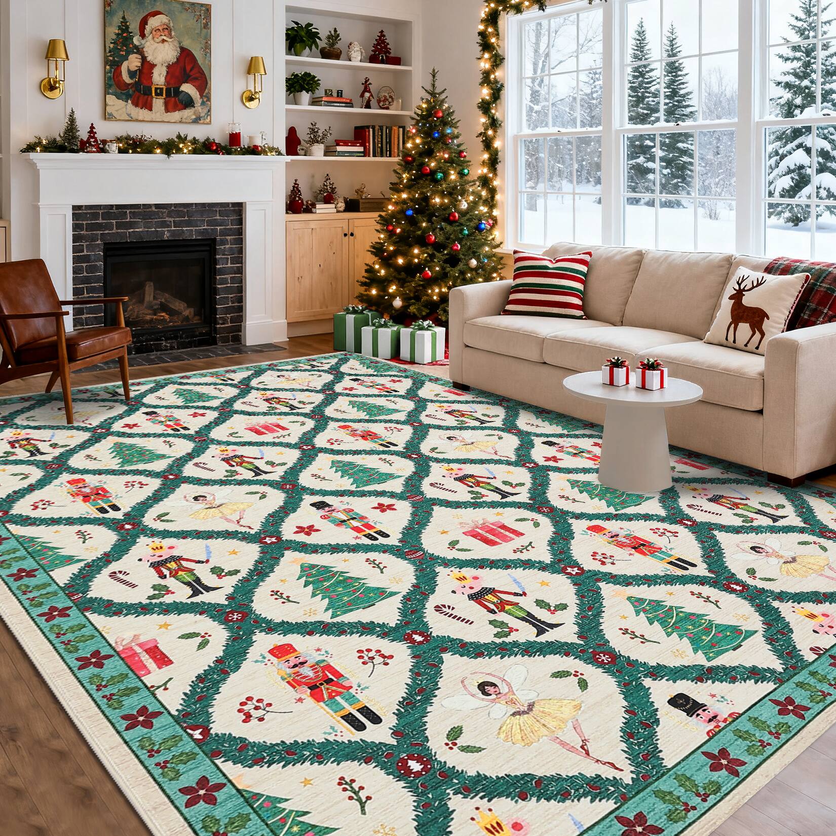 Acekool 8 x 10 ftWashable Area Rugs Christmas Xmas Decorative Indoor ...