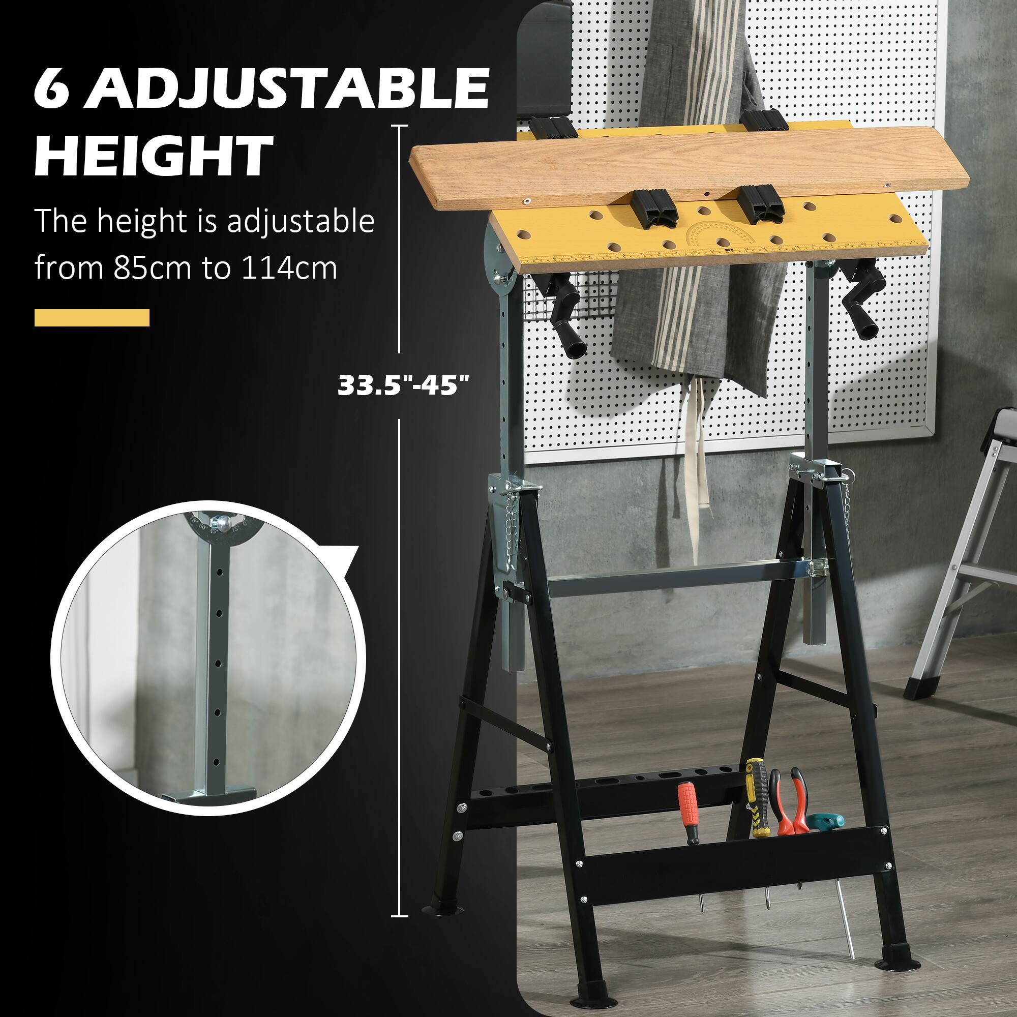 Homcom Work Bench Tool Stand with Adjustable Height/Angle, Carpenter ...