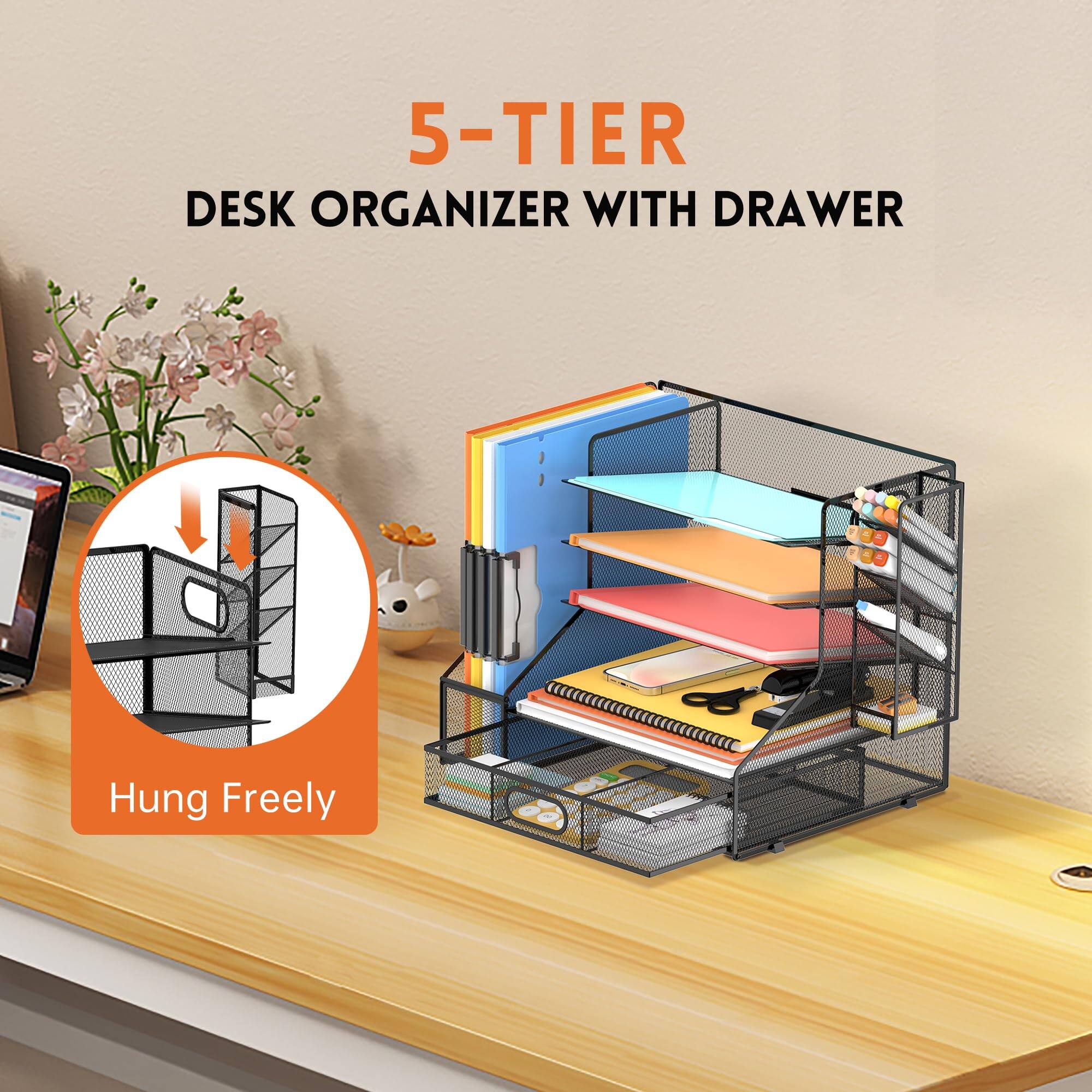 Dapper Styles Mesh Desk Organizer 5 tier Paper Letter Tray With File ...