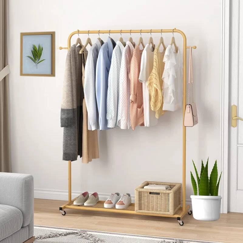 Hivvago Modern Garment Rack Clothes Hanging Rod with Lockable Wheels ...