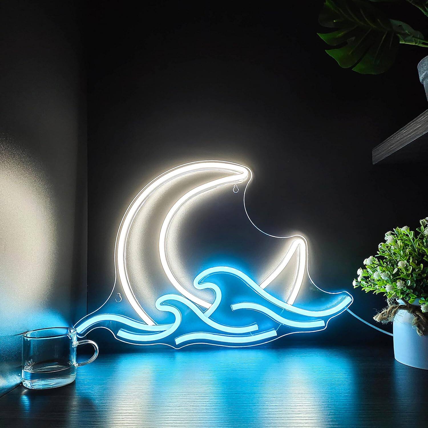 Auledio Moon over Sea Neon Light Twilight Wave LED Wall Signs for Room ...