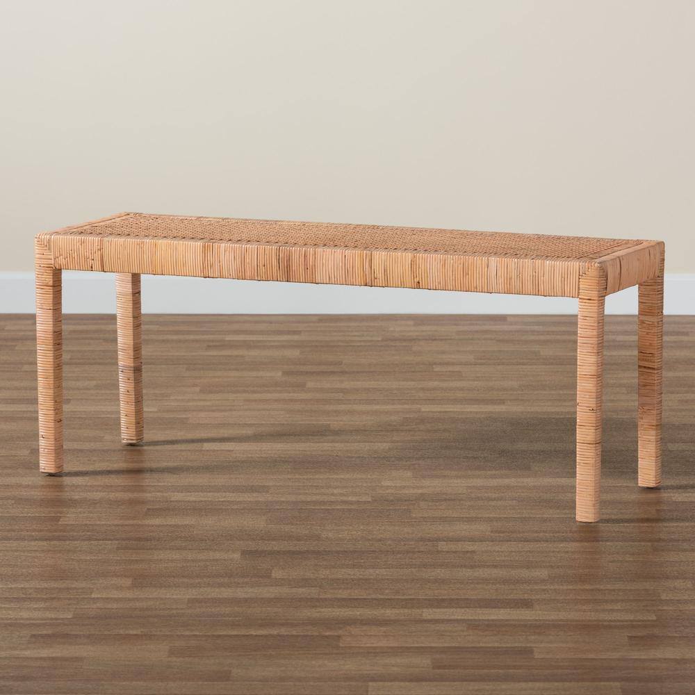 bali & pari Bohemian Natural Rattan and Mahogany Wood Long Accent Bench ...