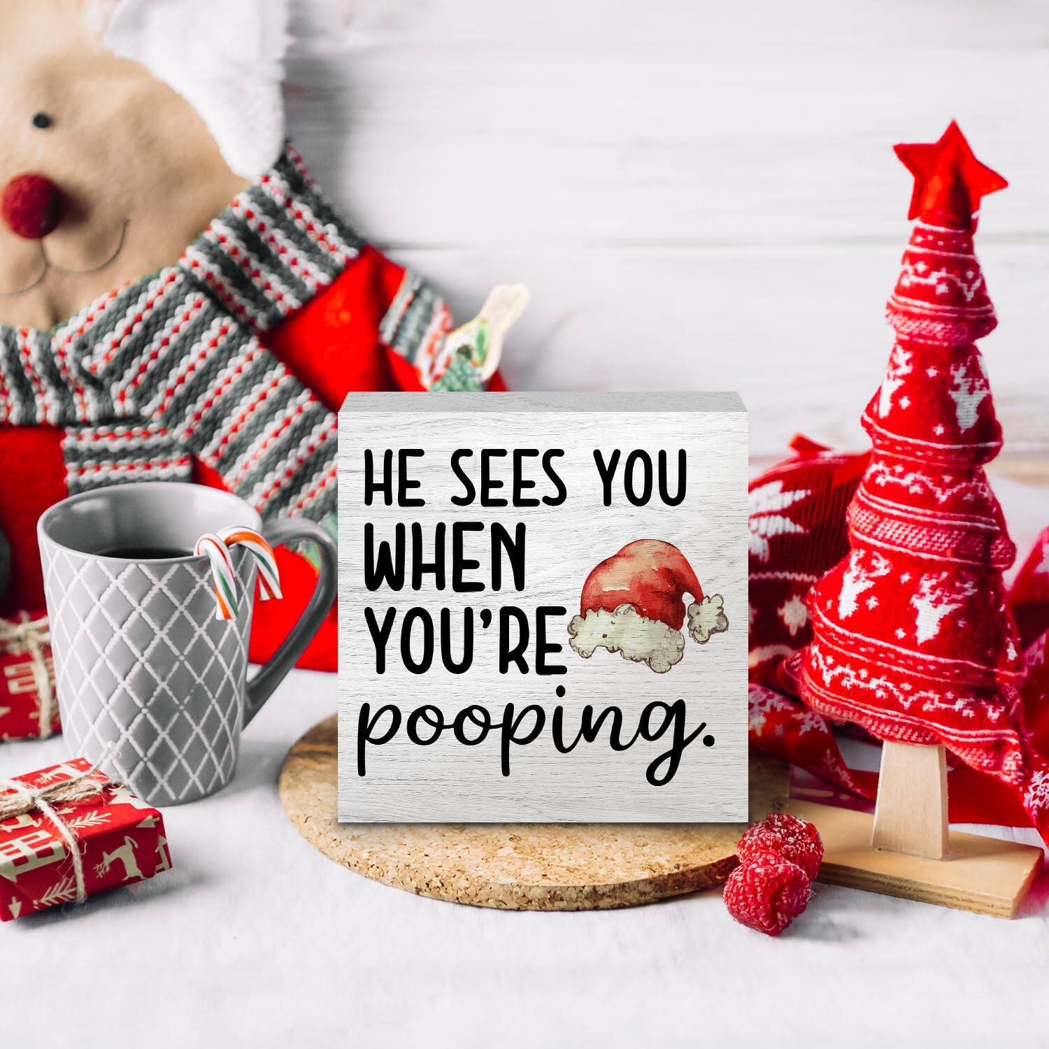 Paradigms Interiors Funny Christmas Bathroom Wooden Box Signs ...