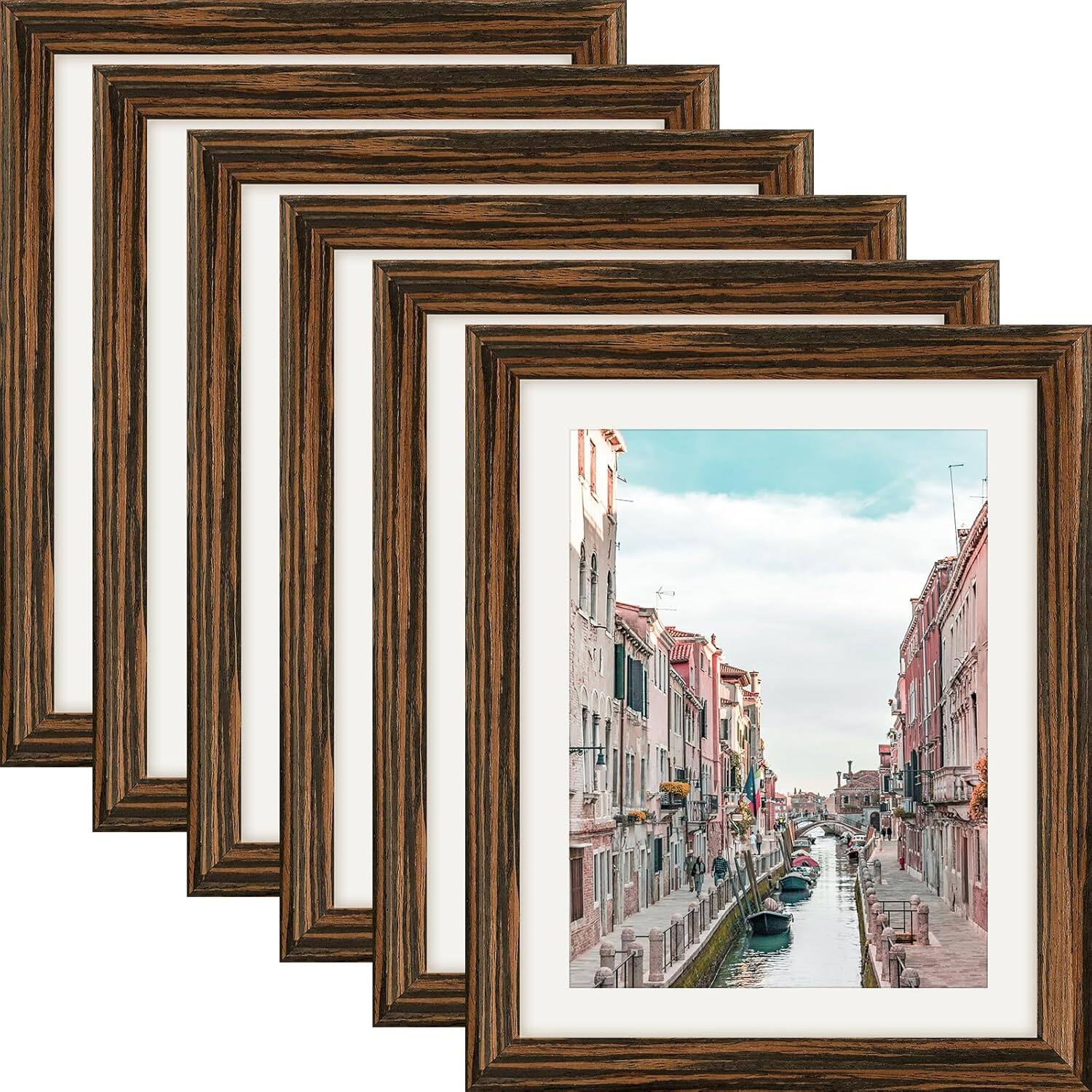 blue 5x5 White Picture Frames Square Classic Natural Wood 6 Pack for ...