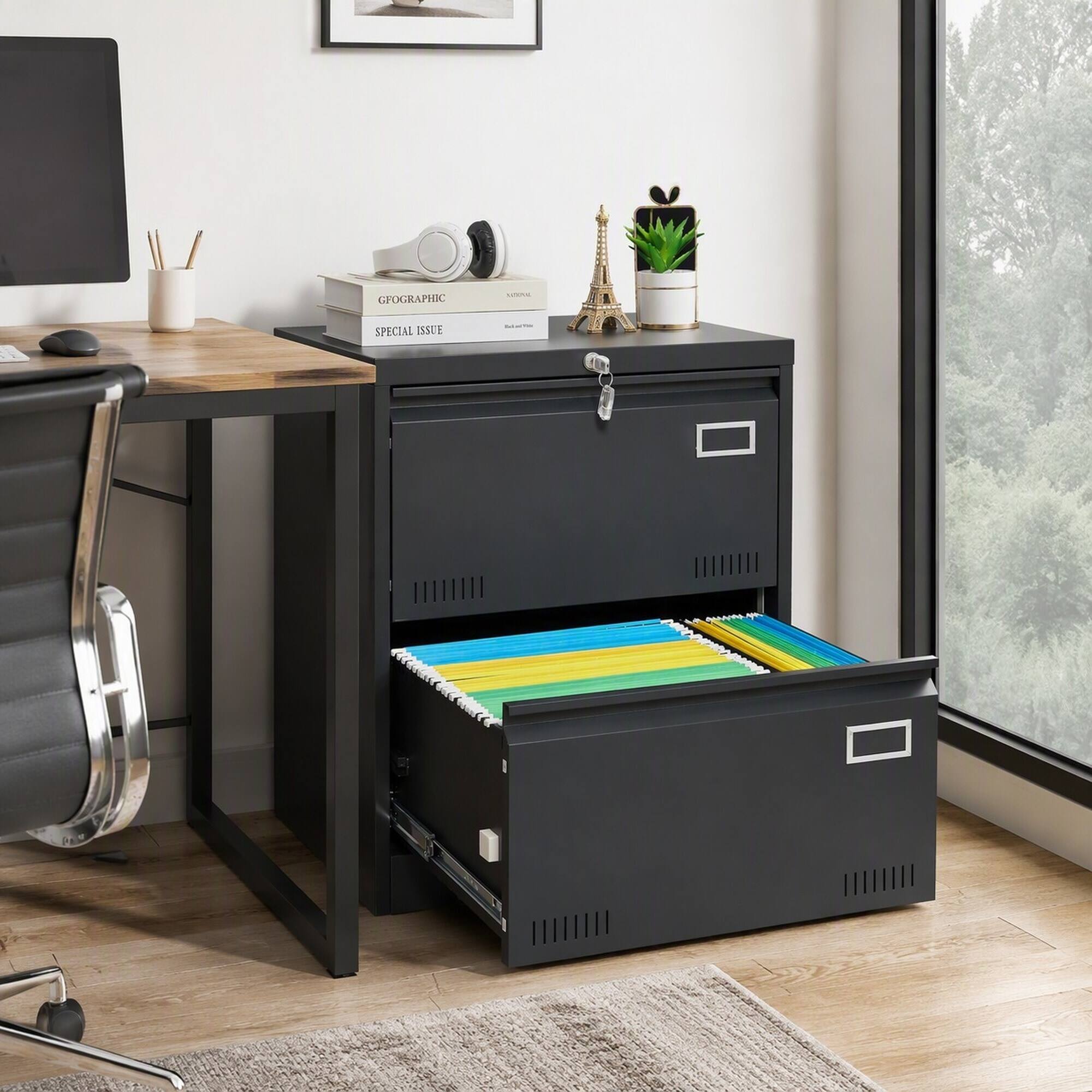 RYHNUYNE Wide 2 Drawer Lateral File Cabinet with Lock Metal Vertical ...