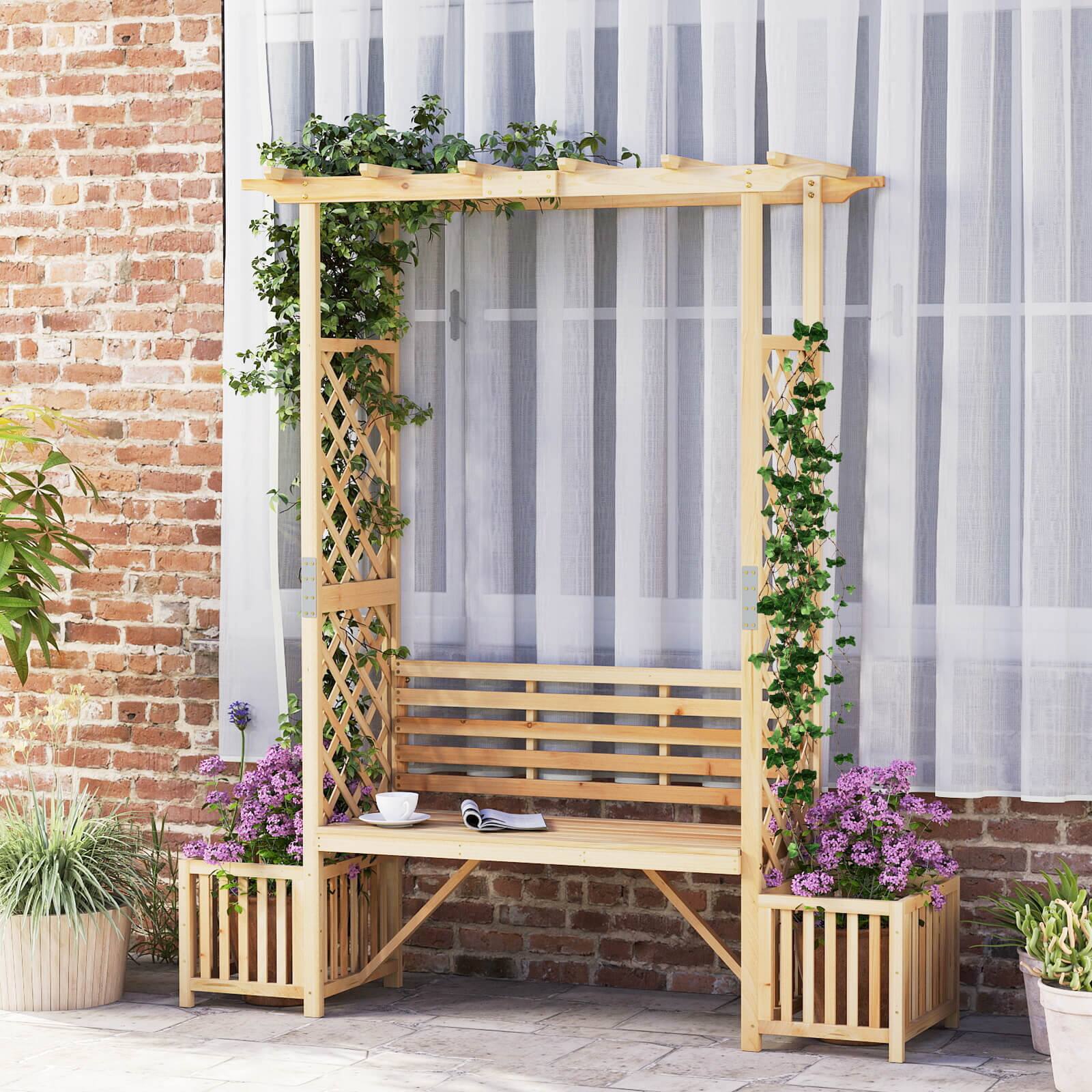 Costway Patio Garden Bench Arbor Arch with Pergola Planting Box Side ...
