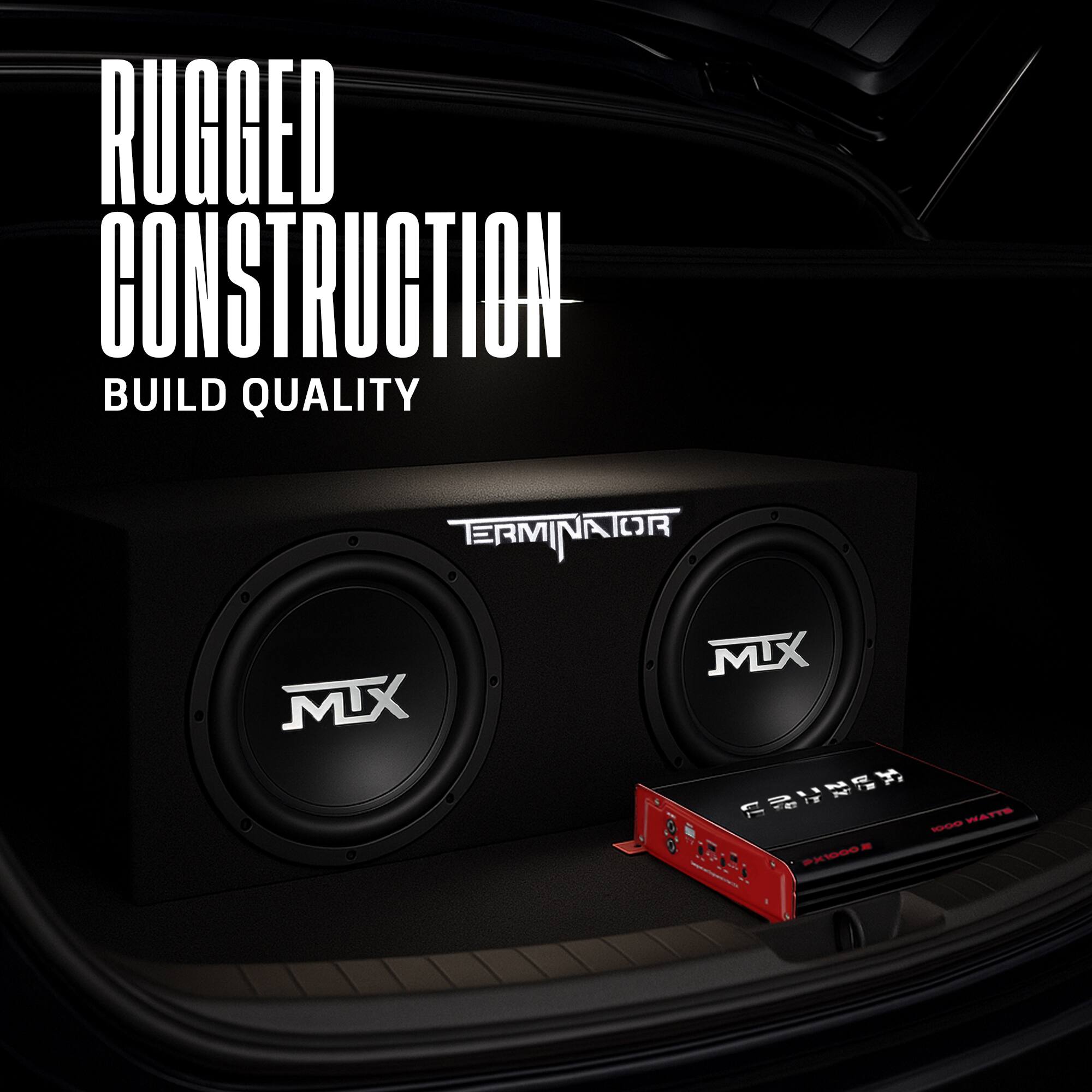 Crunch 2 Channel Car Audio Amplifier & MTX 12 In Dual Loaded Subwoofer Enclosure Black PX-1000.2 ...