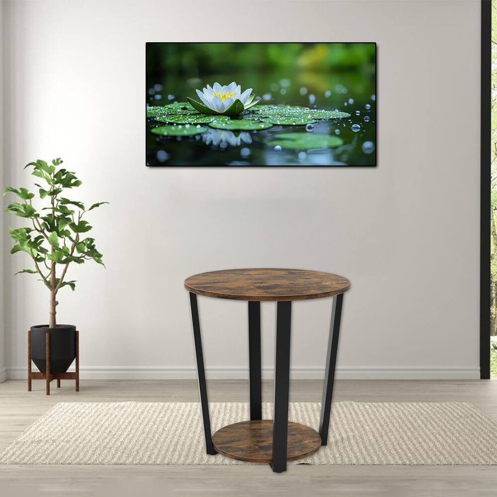 Hivvago Round Two Tier Side Table with Metal Frame and Open Storage ...