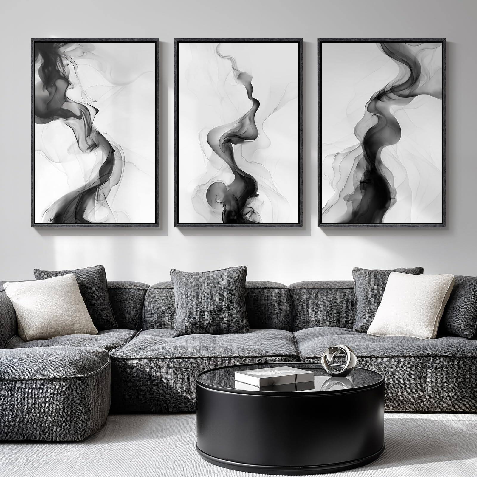 Hirose Alice Large Framed Black and White Neutral Abstract Wall Art ...