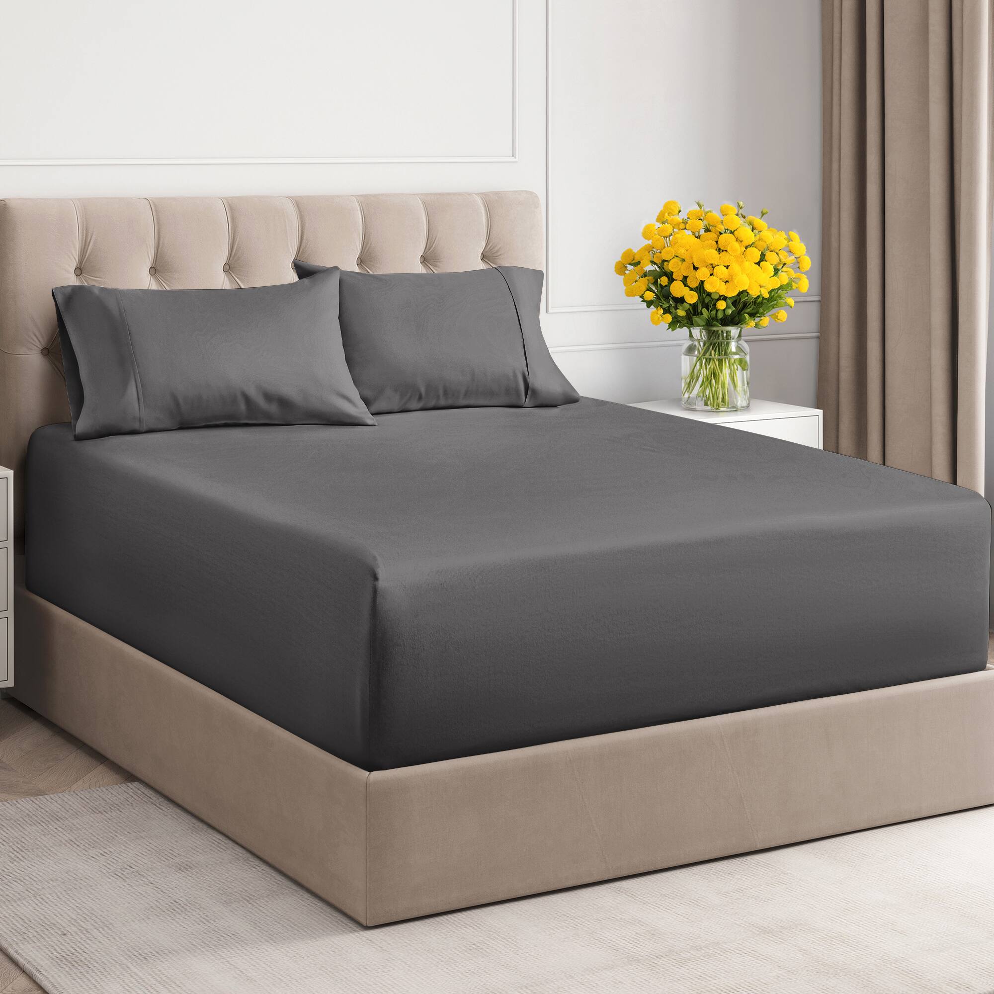 CGK Linens 100% Cotton 400 TC 4 Piece Sheet Set Extra Deep Pocket for ...