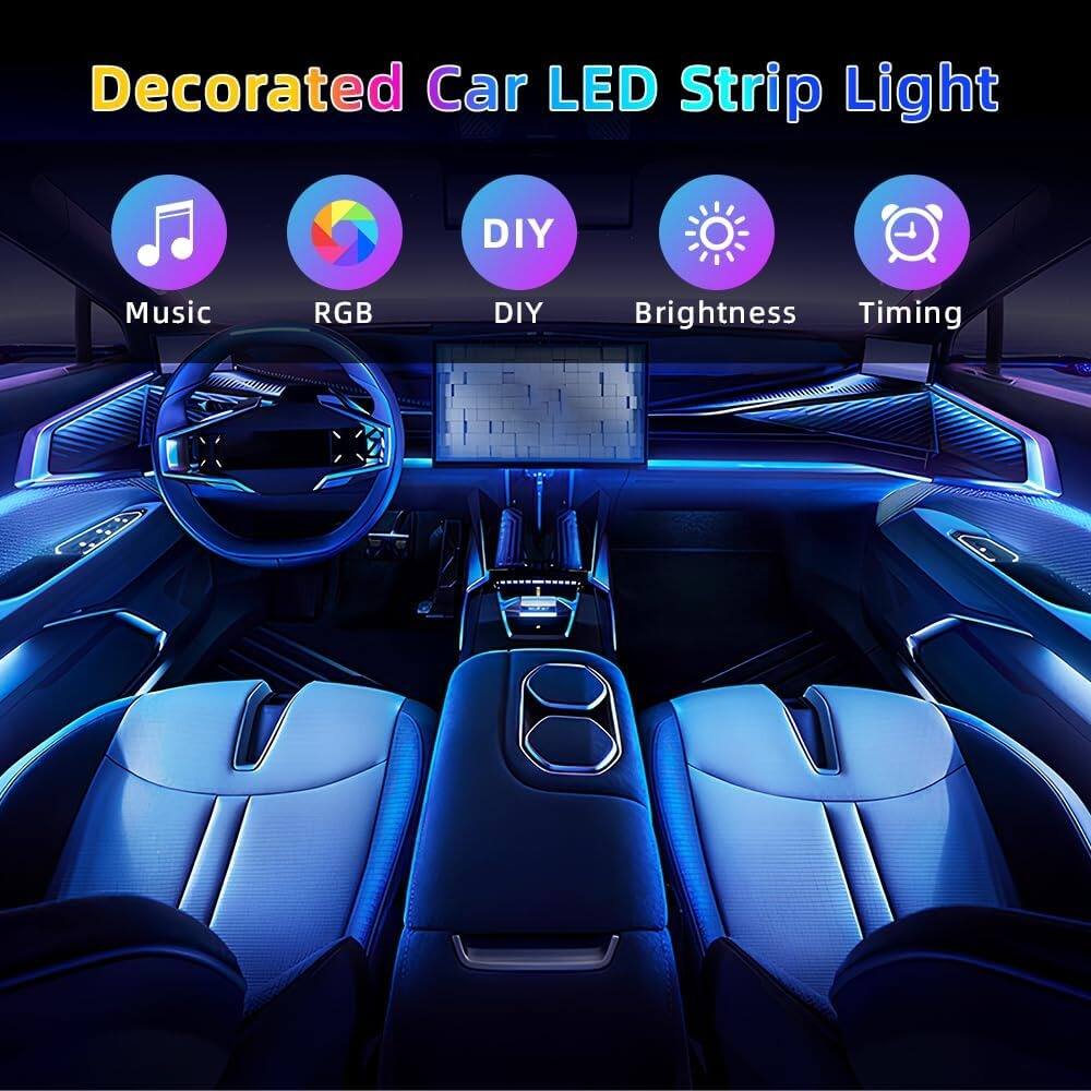 PARKER SLATER Acrylic Interior Car LED Strip Lights, 22 in 1 Ambient ...
