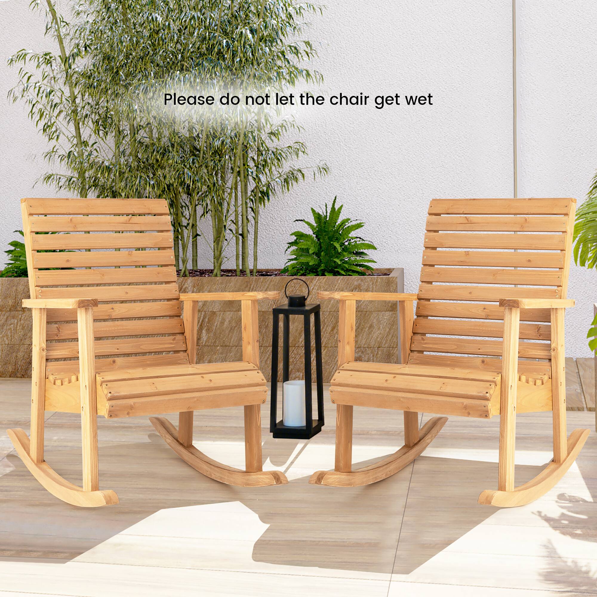Costway 2 PCS Patio Wooden Rocking Chair High Back Fir Wood Armchair ...