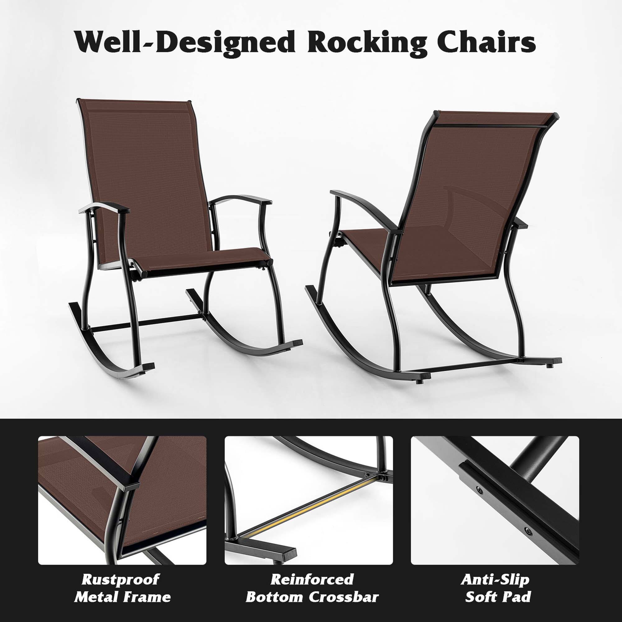 Gymax Set of 4 Outdoor Rocking Chair Patio Rocker w/ Breathable Fabric ...