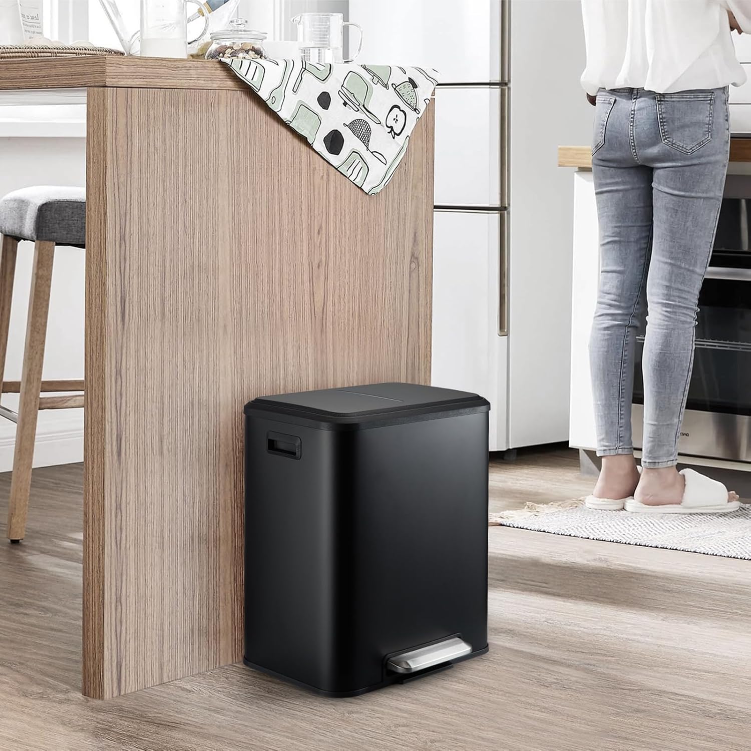 GARVEE 8Gal/30L Dual Compartment Trash Can,15L with 2 Inner Buckets ...