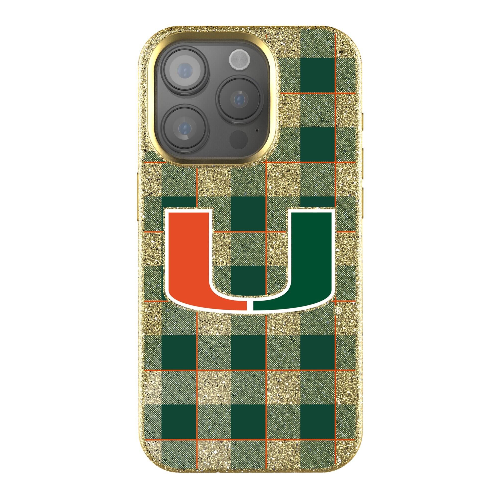 Keyscaper NCAA Miami Hurricanes Plaid Bling iPhone Case 15 Pro Gold ...