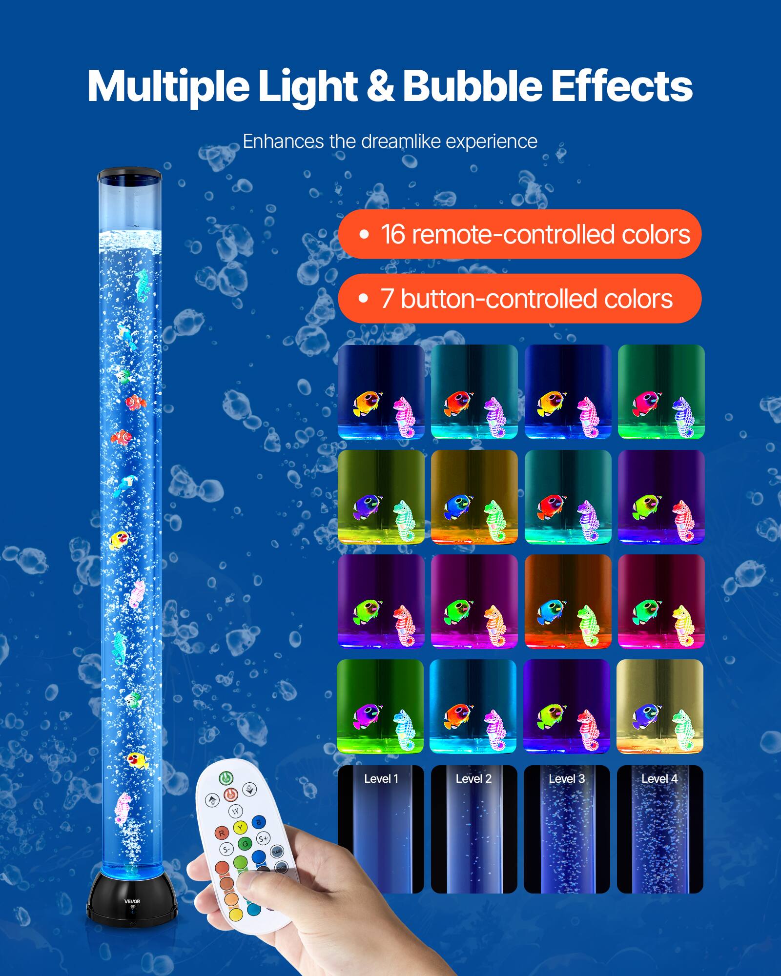 VEVOR Sensory Bubble Tube Lamp, 4 ft Bubble Fish Tube, Sensory Aquarium Lamp with 10 Floating ...