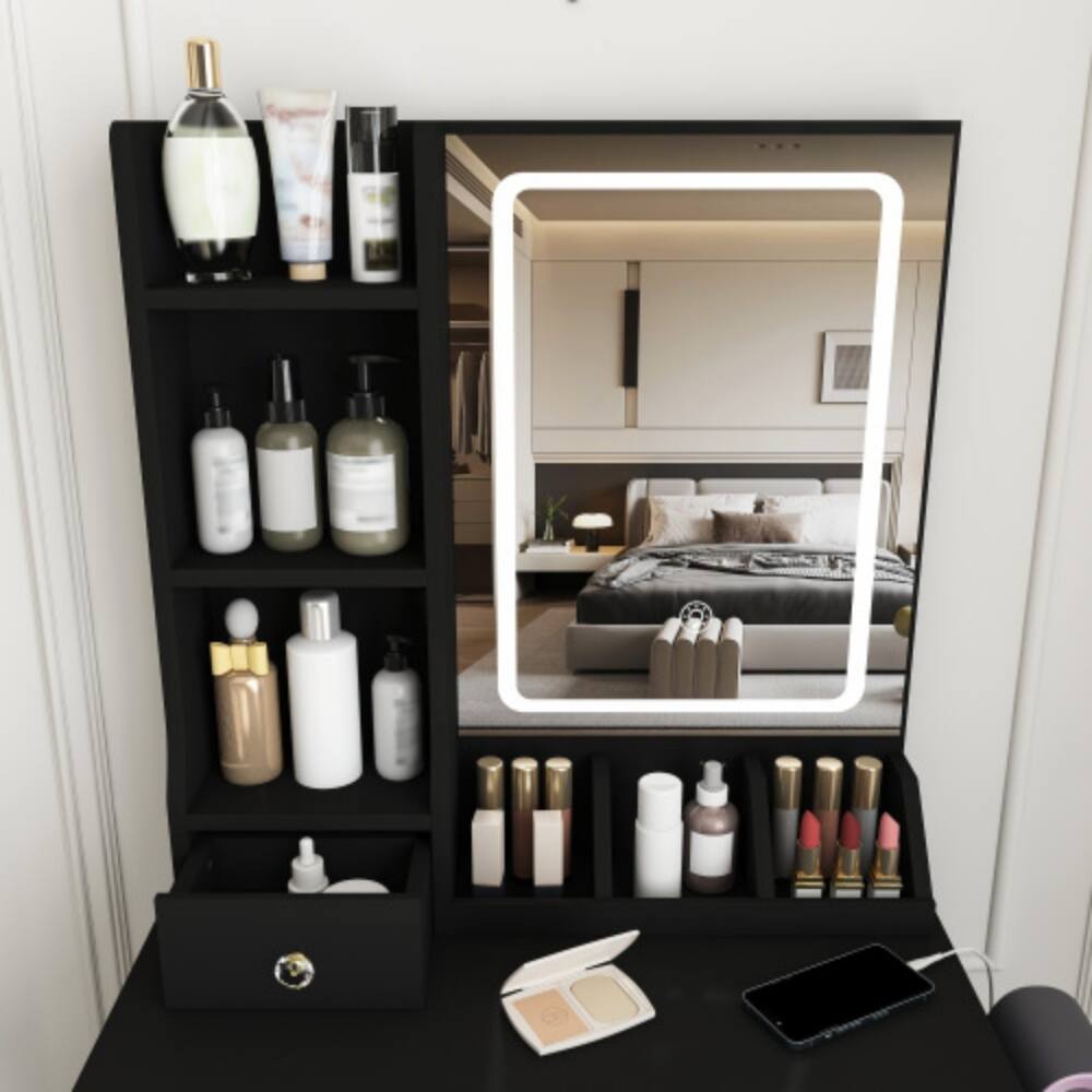 LUCKY ONE Small Vanity Desk with 3 Mode LED Mirror, 3 Drawers, Open ...