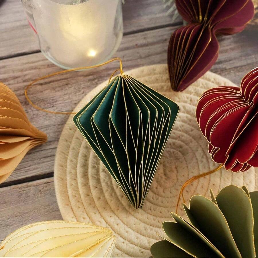 Live At Space 12Pcs Paper Honeycomb Ornaments Tree 3D Glitter Foldable ...