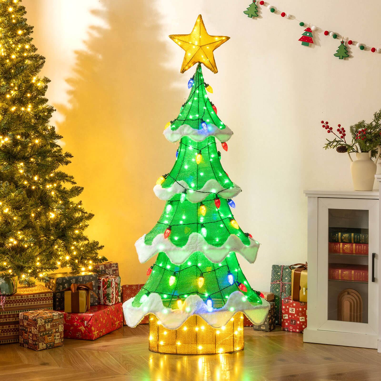 Costway 4.3 ft Tall Lighted Christmas Tree with 34 Colorful Strawberry ...