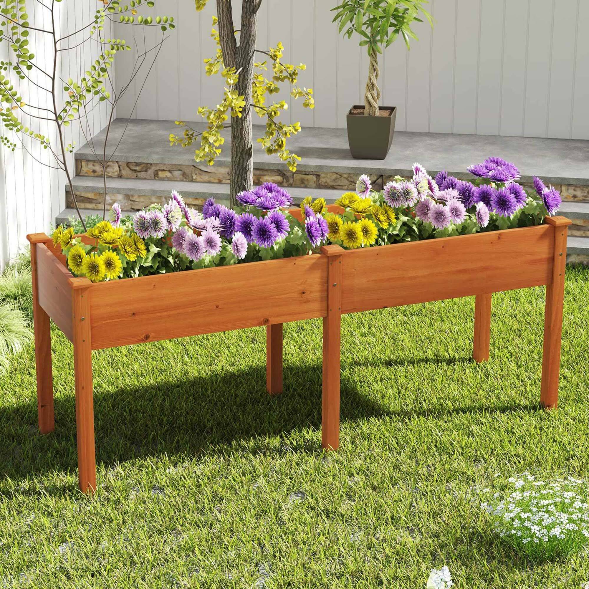 Costway Outdoor Raised Garden Bed with Legs 73x23x30in Wood Planter Box ...