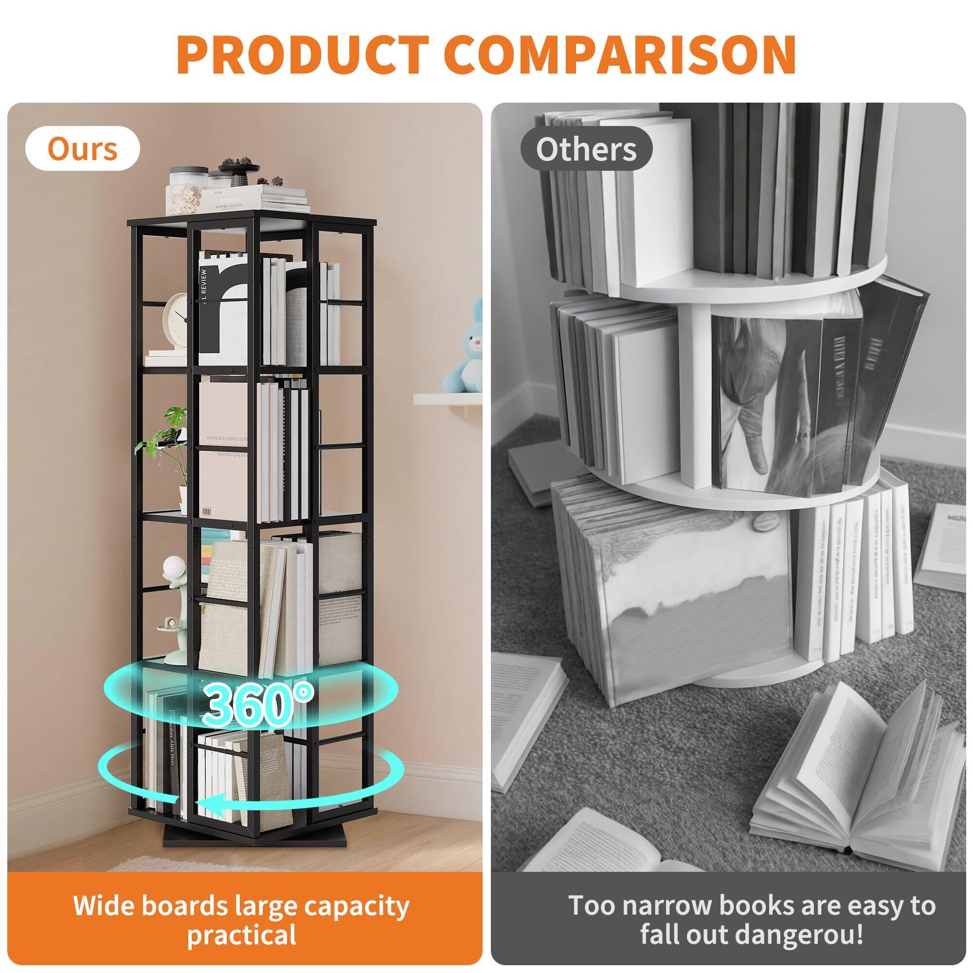 Babevy 54'' Tall 4 Tier Rotating Bookshelf Tower – 360° Spinning Corner ...
