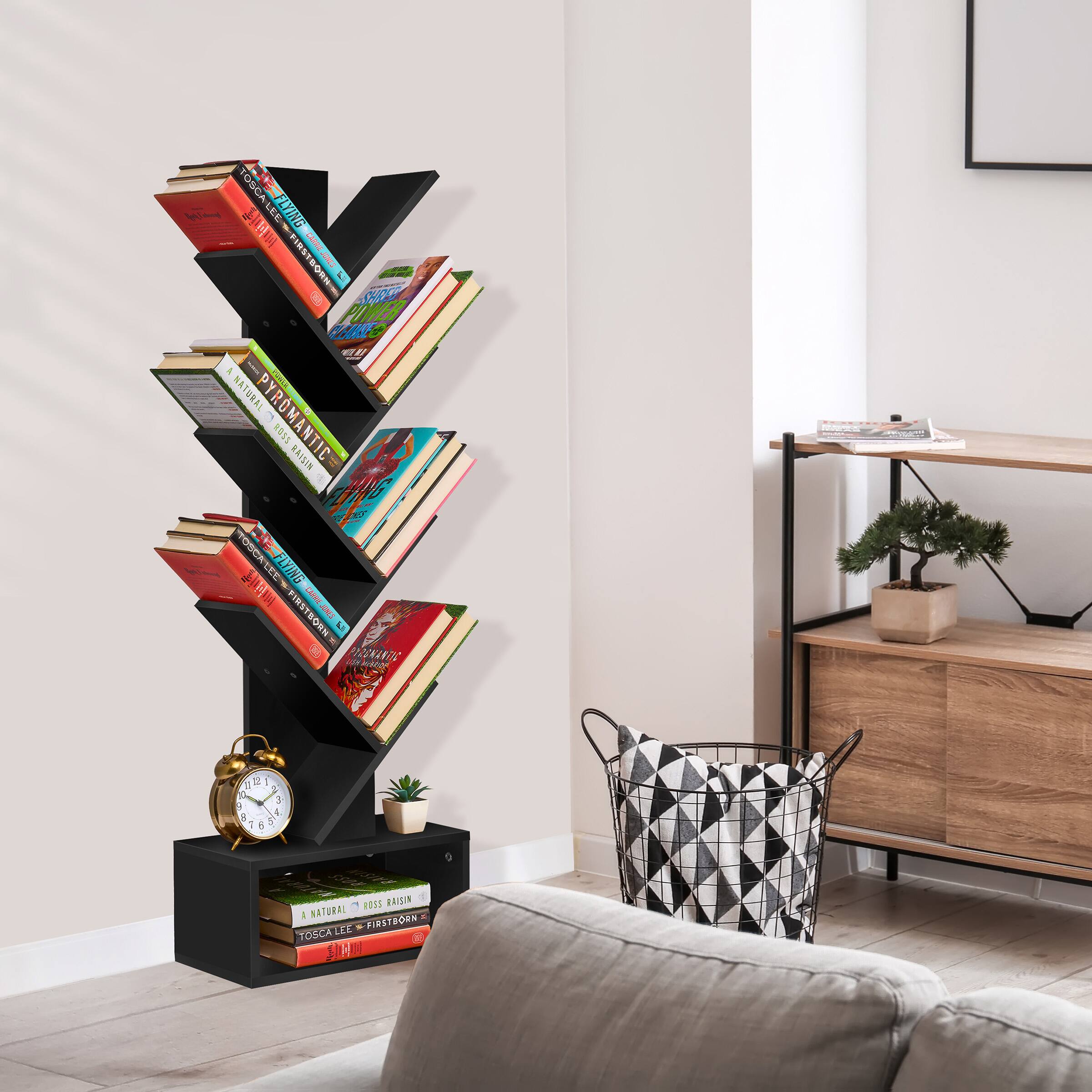 Sorbus 7 Tier Zigzag Tree Bookcase with Open Drawer for Books, Decor ...