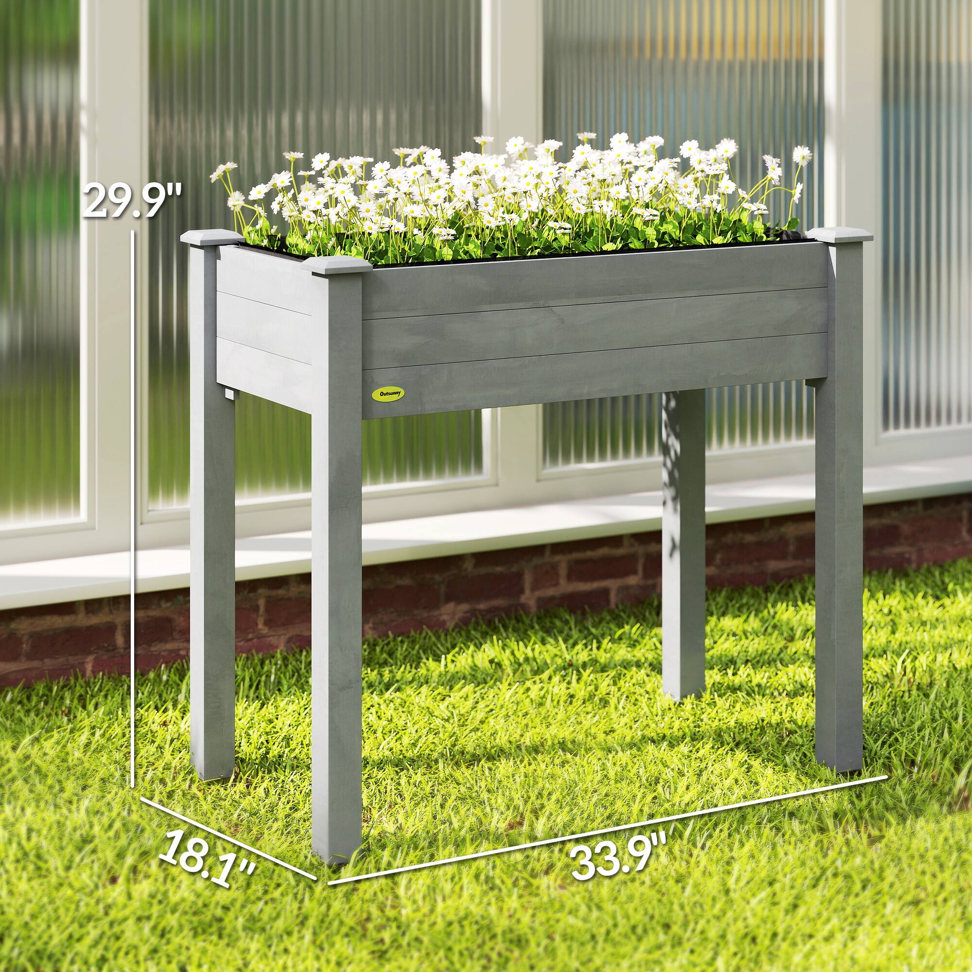 Outsunny Raised Garden Bed, Elevated Wooden Planter Box with Holes for ...
