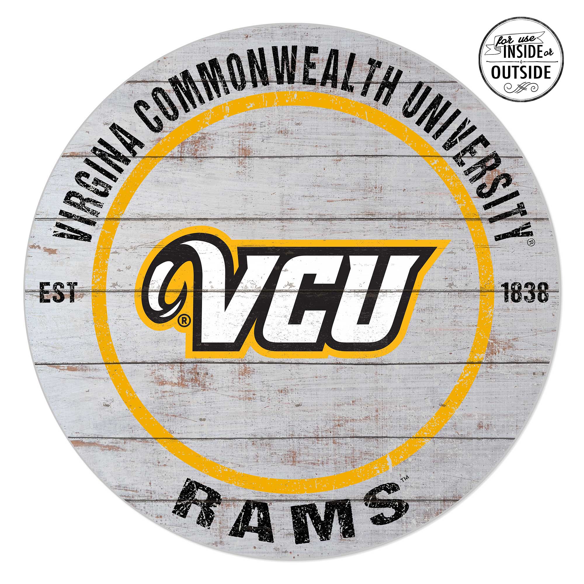 Jardine VCU Rams 20'' x 20'' Indoor/Outdoor Weathered Circle Sign White ...