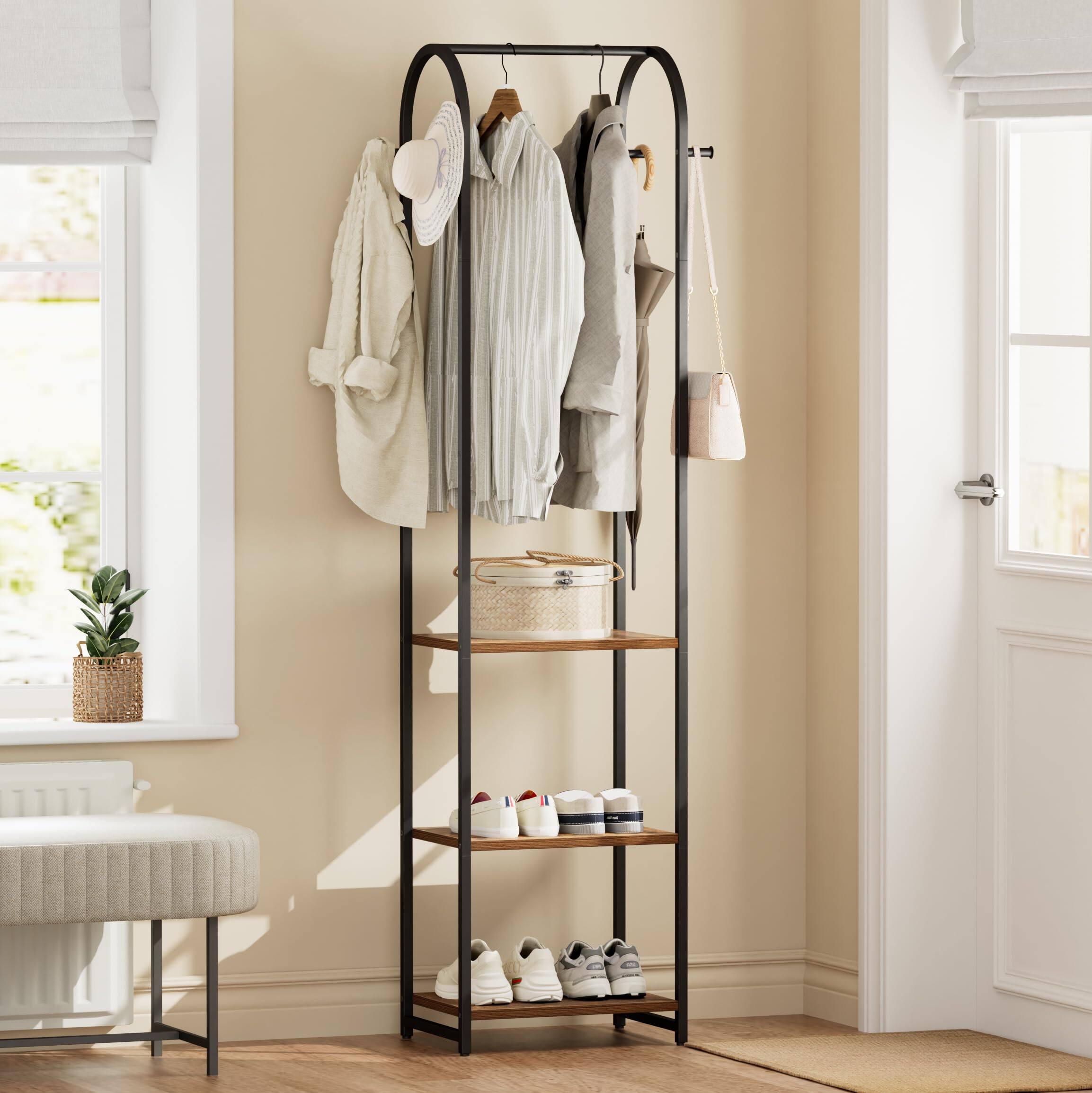 Refined Abode Design Garment Rack Coat With 3 Shelves And 71" H Clothes ...
