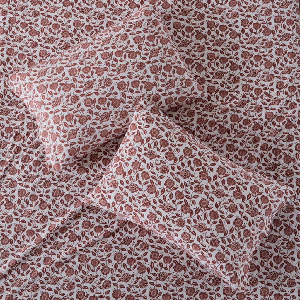 Gracie Mills 4PC Dottie Oversized Flannel Sheet Set Rust Floral 2764 ...