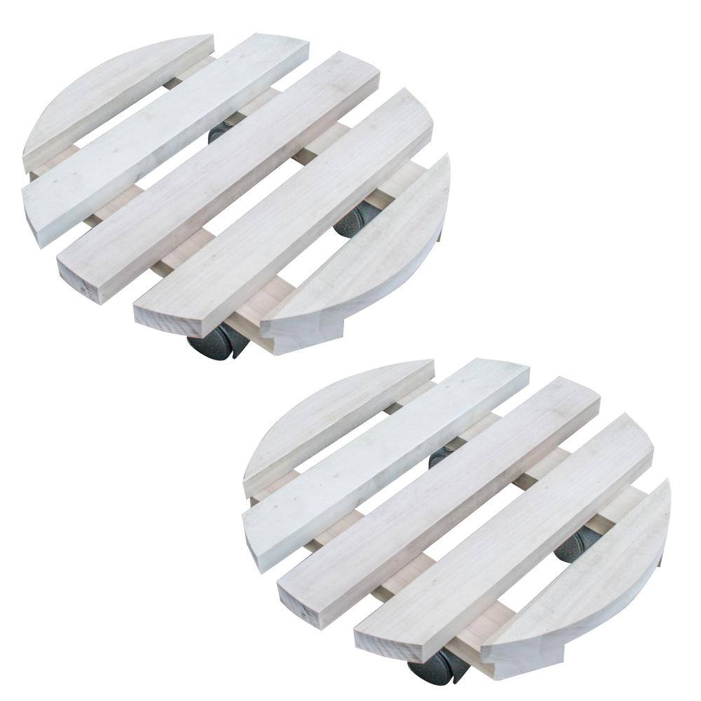 AmeriHome 2 Piece Rolling Wood Plant Caddie Round Black WCRDSET - Best Buy