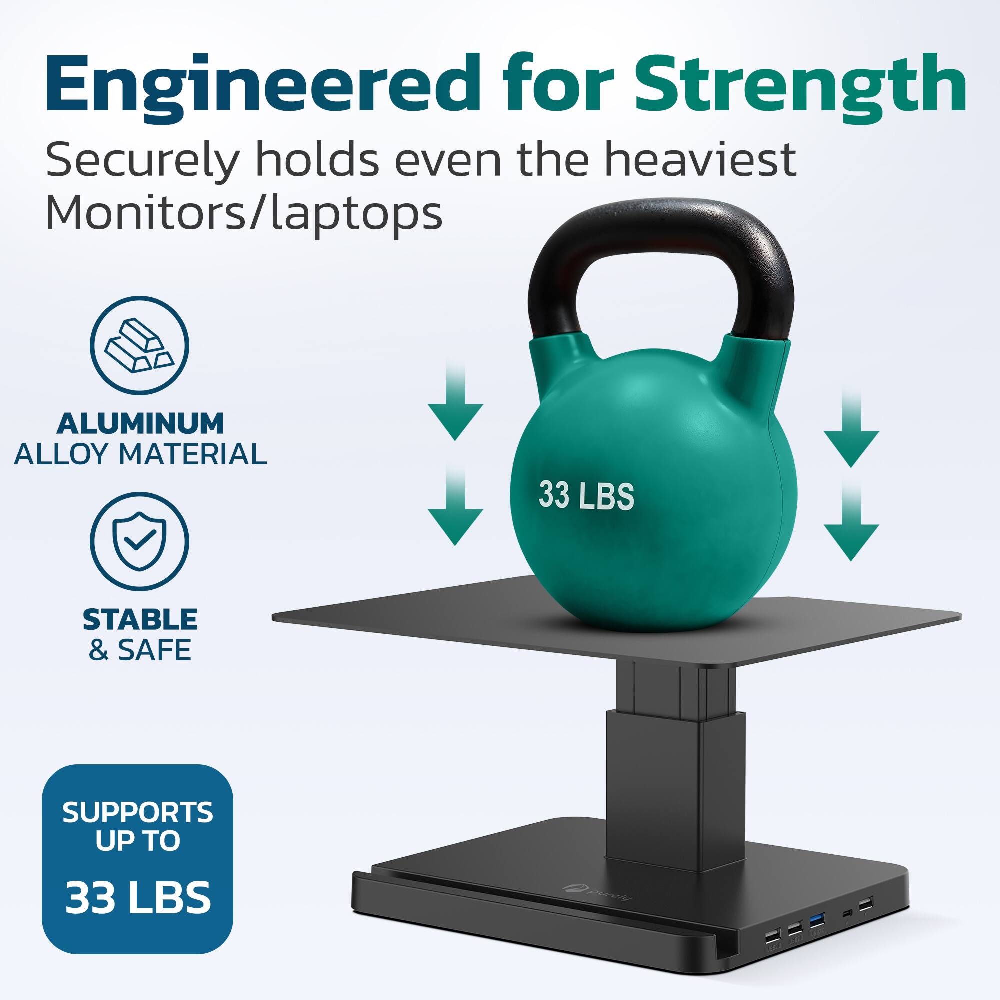 Purely S402 Monitor Riser with Adjustable Height & USB Ports Black S402 - Best Buy