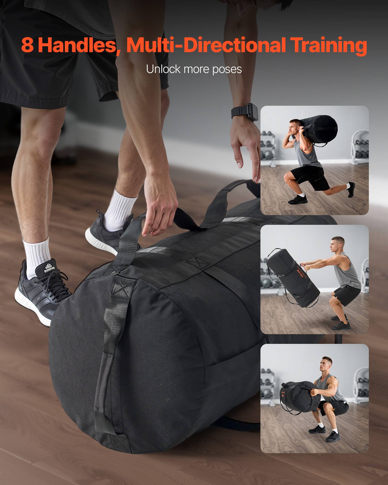 VEVOR Workout Sandbag, Heavy Duty Workout Power Bags with Handles, 125 ...