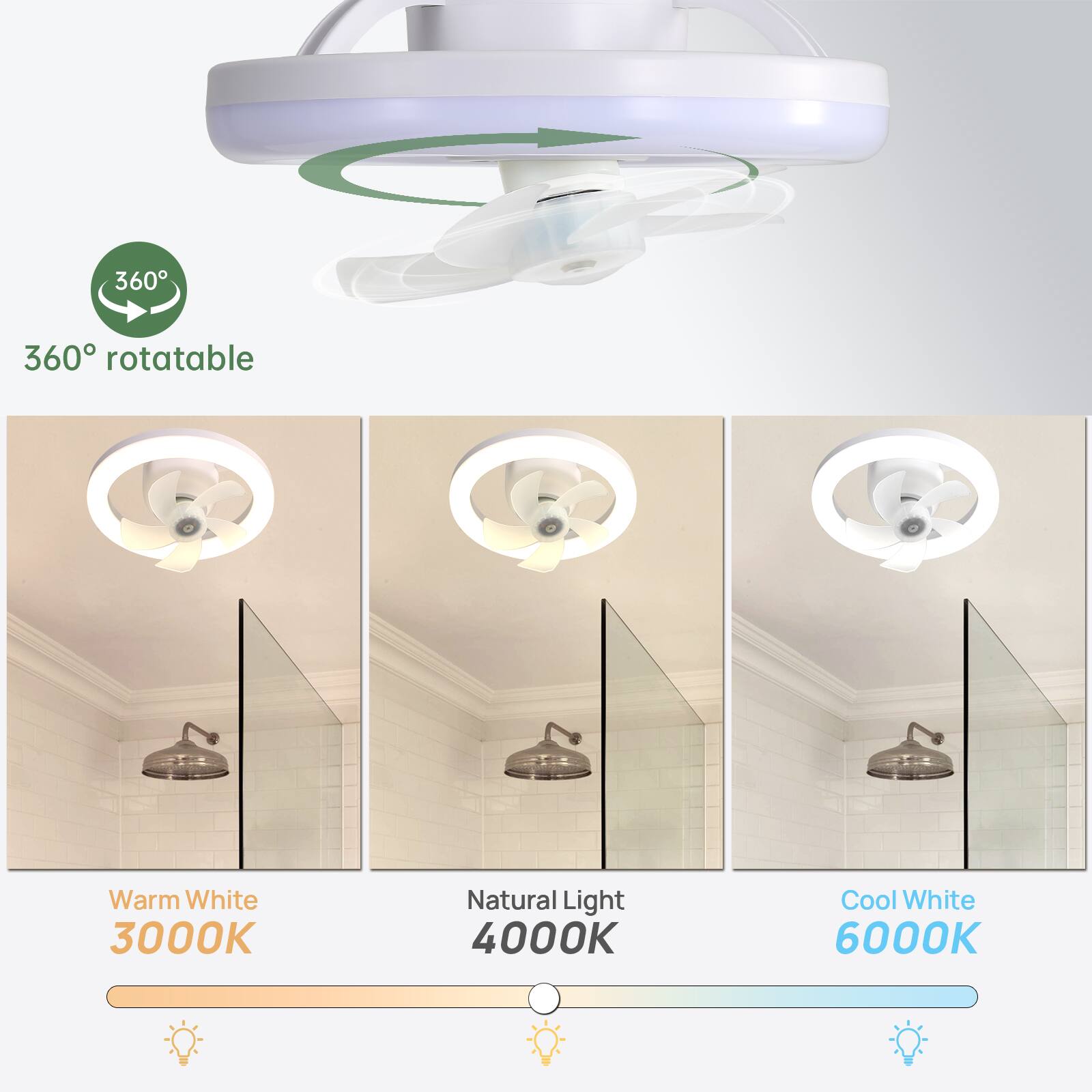 APRILSOUL 360 Degree Quiet Bladeless Ceiling Fan Light Dimmable LED ...