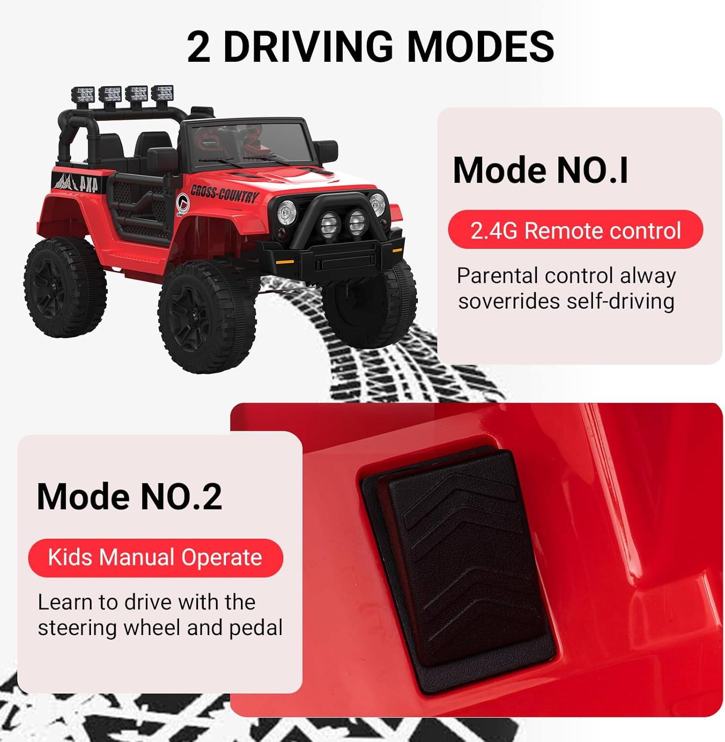 Acekool 2 Seater 12V Ride On Truck for Kids w/Parent Remote, Safety ...