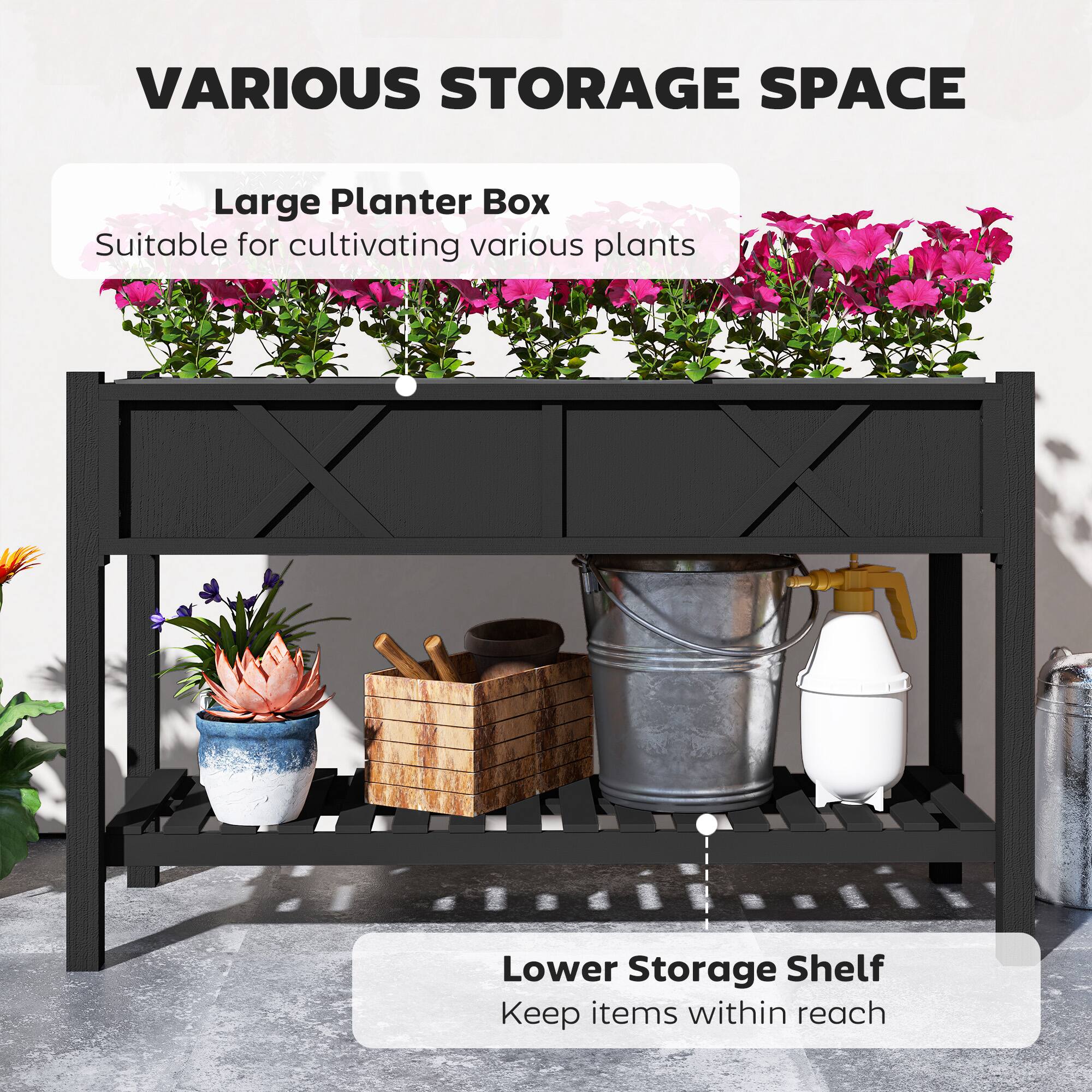 Outsunny Raised Garden Bed, Elevated Wood Planter Box with Storage ...