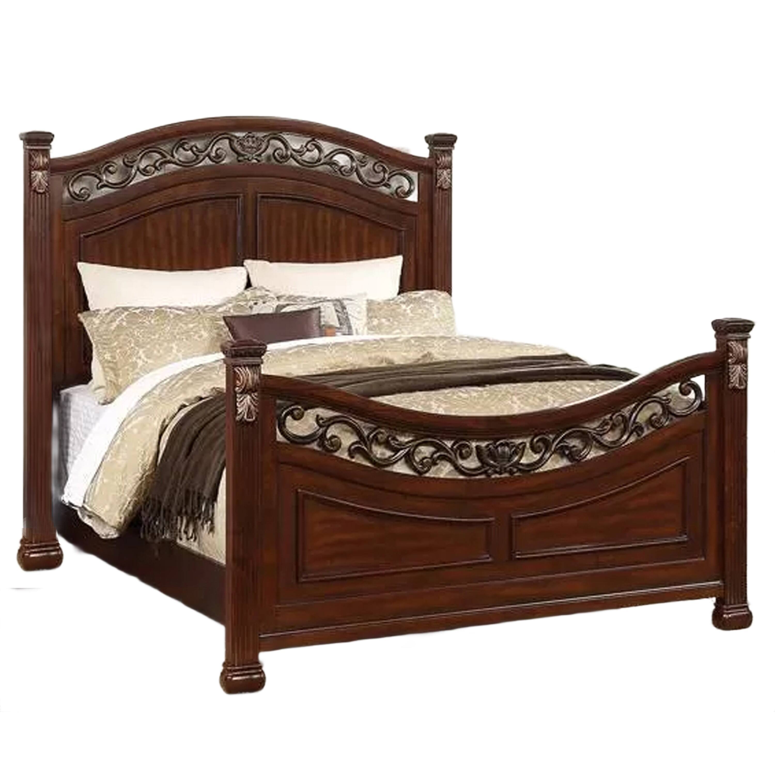 Manhattan Lane Miri Arched Queen Bed, Carved Leaf Details, Reeded ...