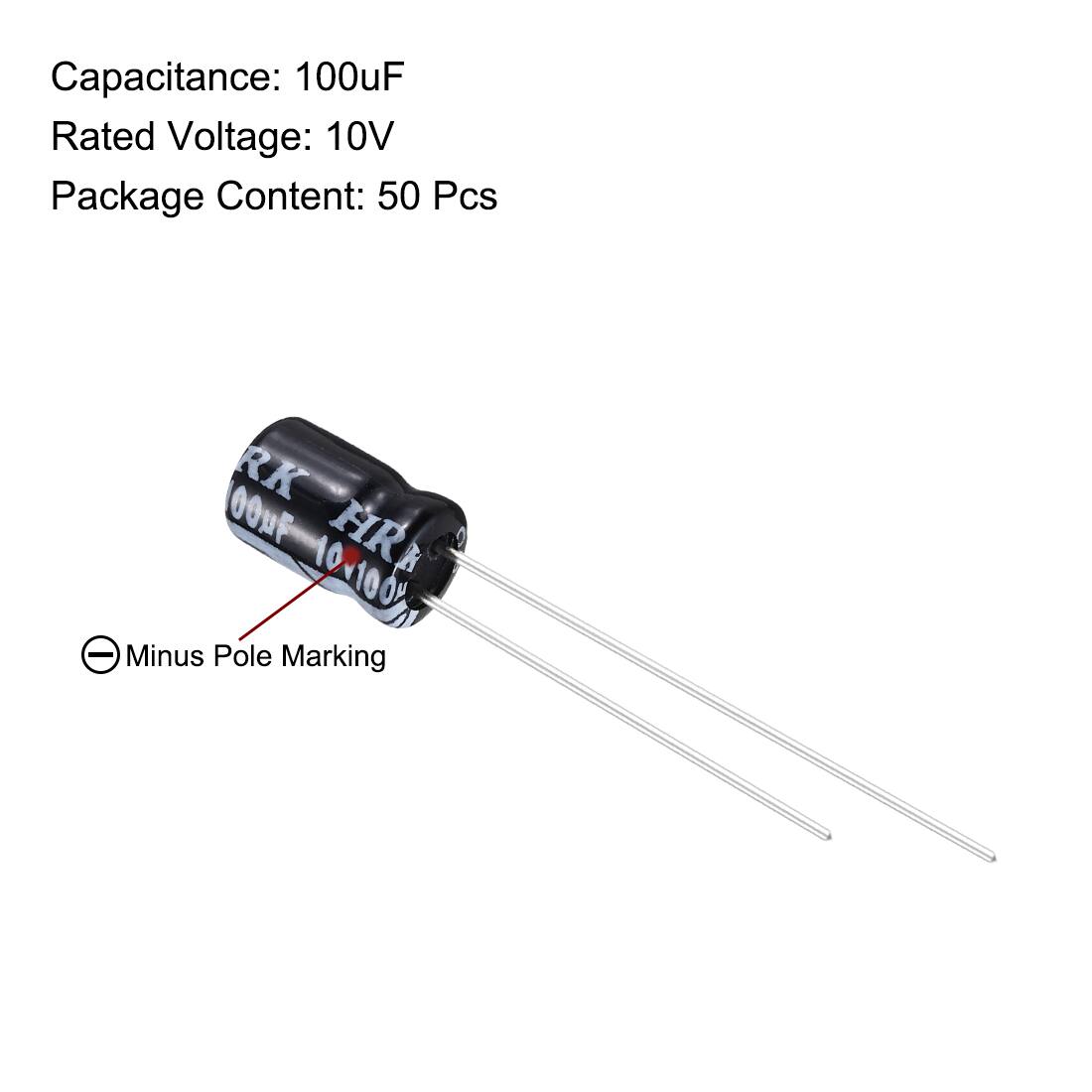 Unique Bargains 100uF 10V 5x7mm Electrolytic Capacitor, Radial Leads ...