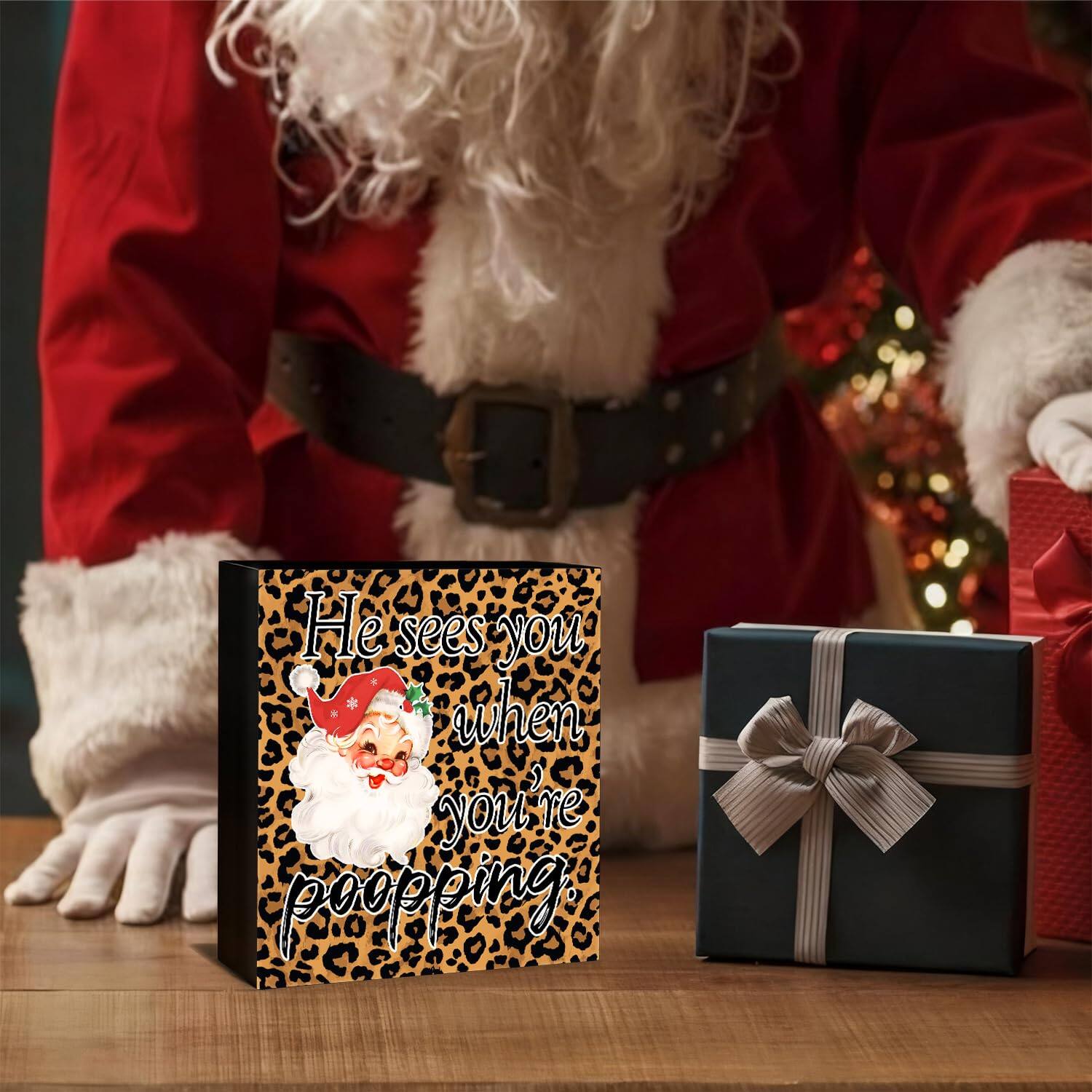 Paradigms Interiors Leopard Christmas Santa Wooden Bathroom Decor He ...