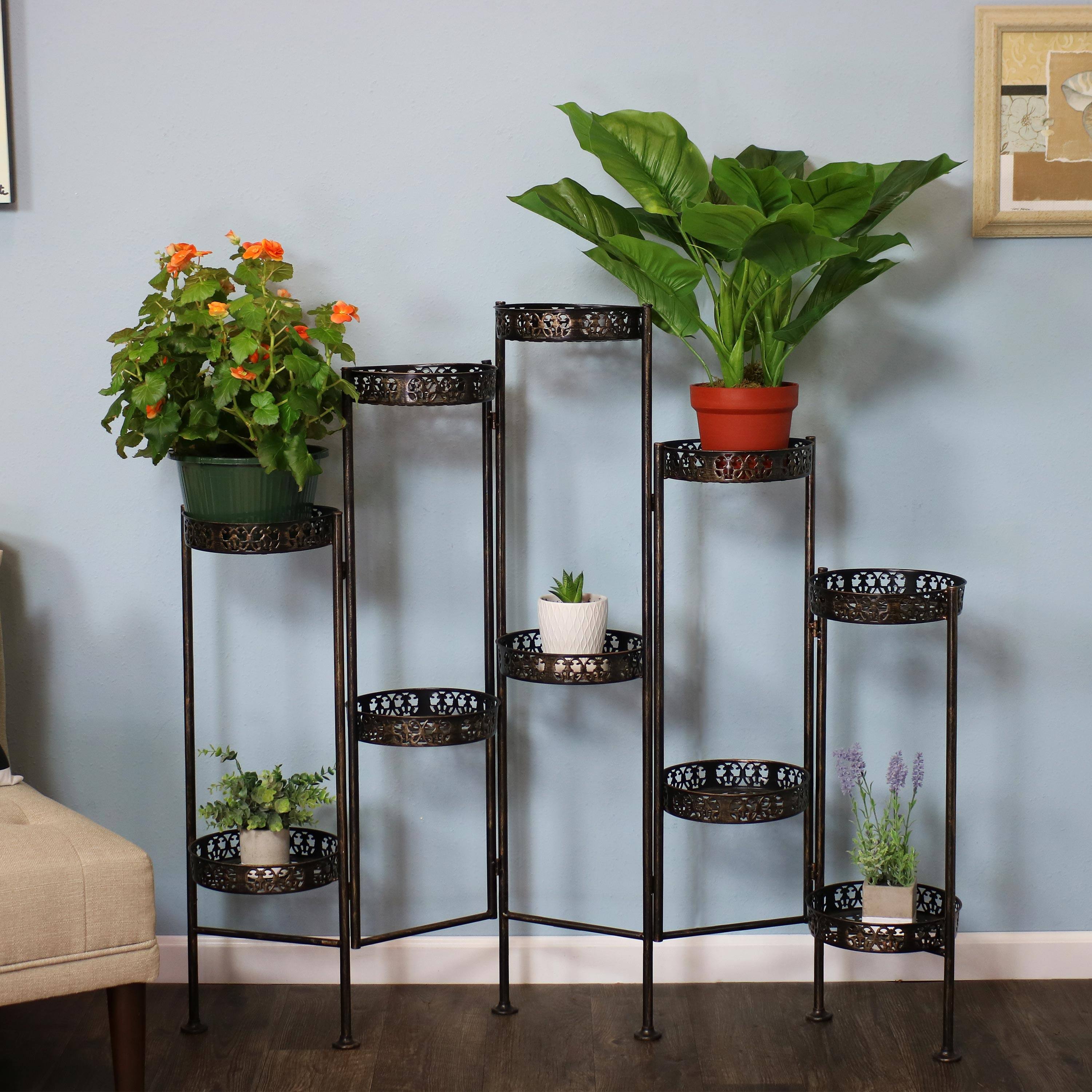 Sunnydaze Steel 10 Tier Staggered Folding Plant Stand 46.5 in Black KF ...