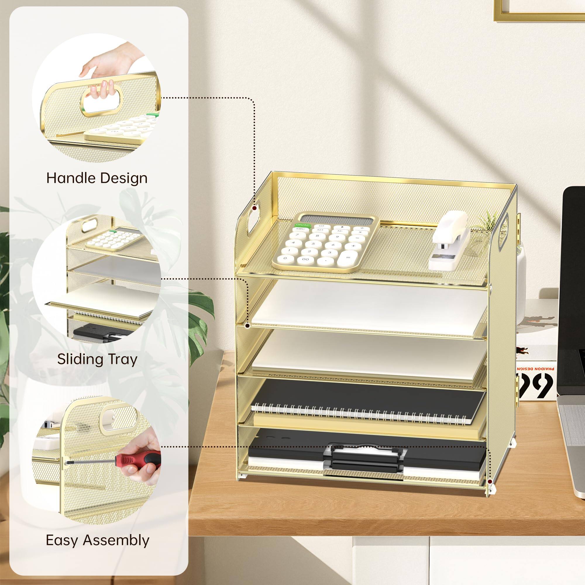 Dapper Styles 5 Trays Paper Organizer Letter Tray With Handle mesh Desk ...