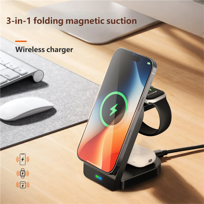 RISOKEYS MagSafe Foldable 3 in 1 Wireless Charger Qi2 Wireless Charging ...