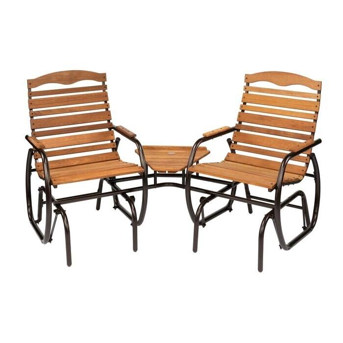 Hivvago Modern FarmHome 3 Piece Glider Chairs Set with Side Table Brown ...