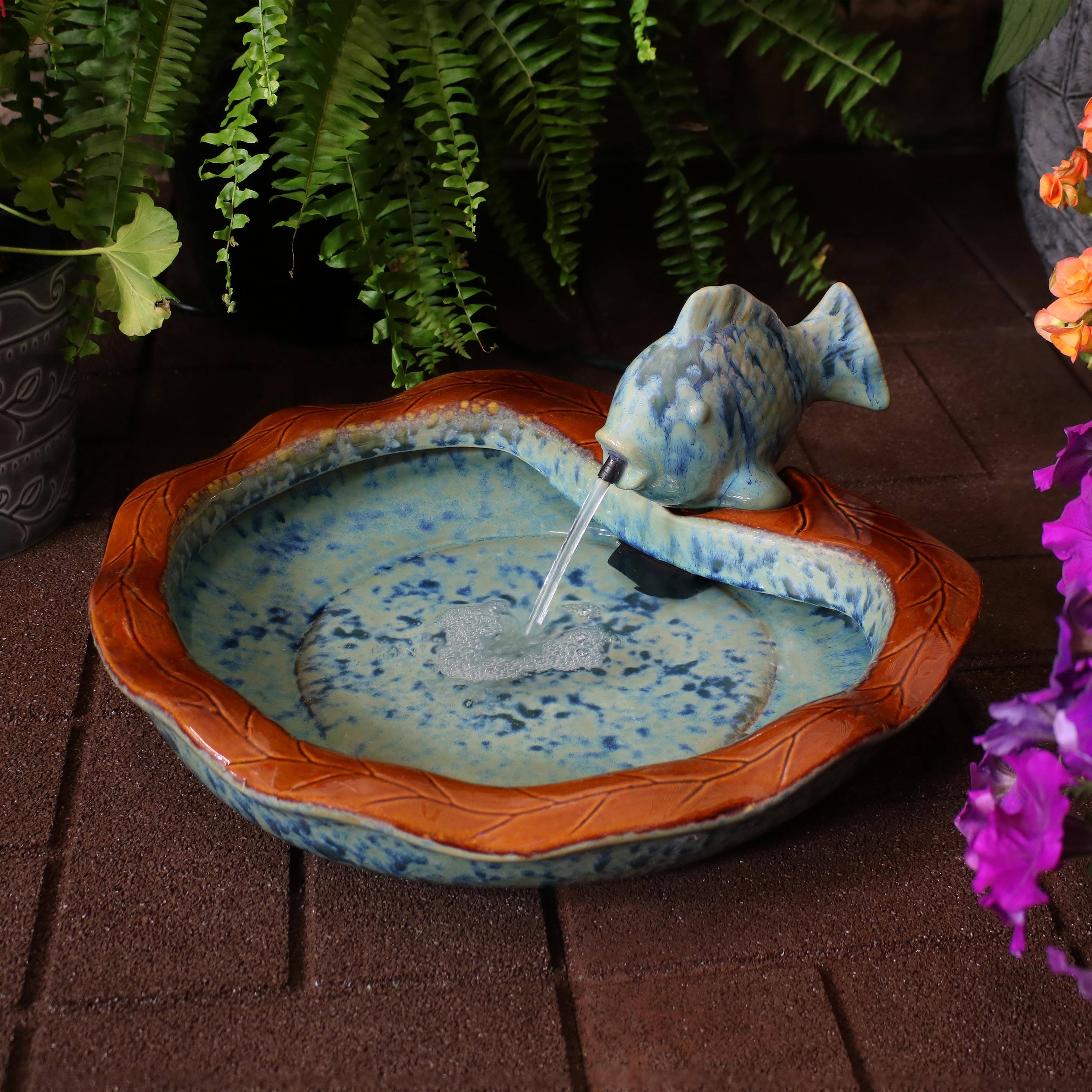 Sunnydaze Fish Glazed Ceramic Outdoor Water Fountain Aqua/Brown SSS-306 ...