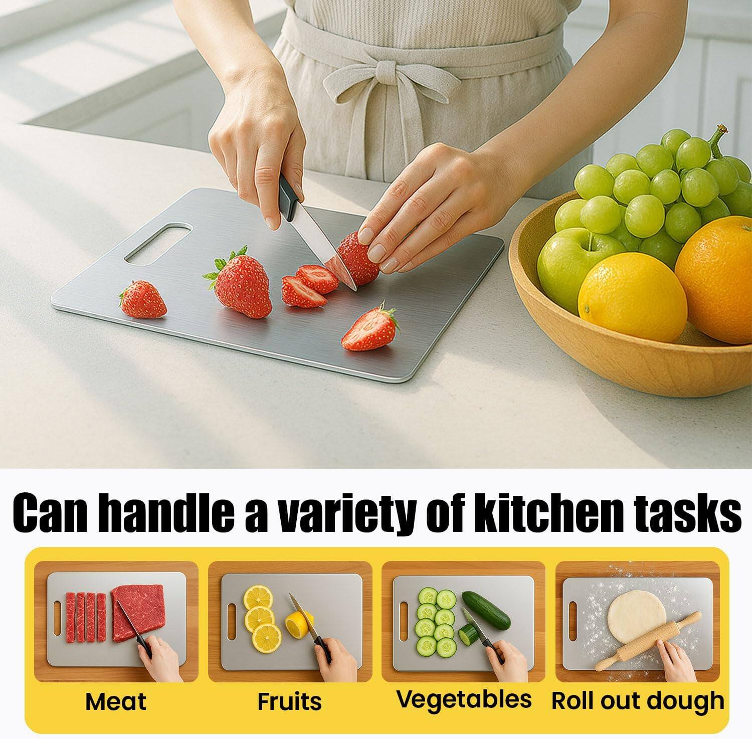 PARKER SLATER Titanium Cutting Board 11.8x7.9 – Pure Titanium, Double ...