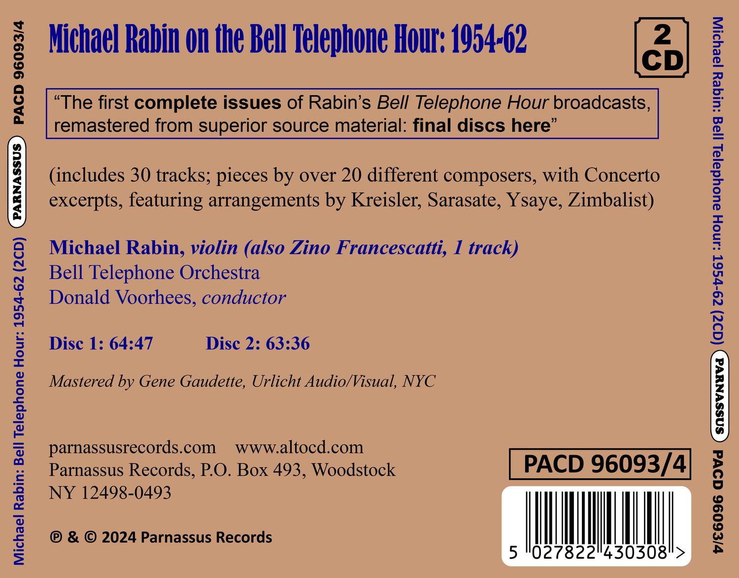 Michael Rabin Michael Rabin on the Bell Telephone Hour, Vol. 2 COMPACT ...