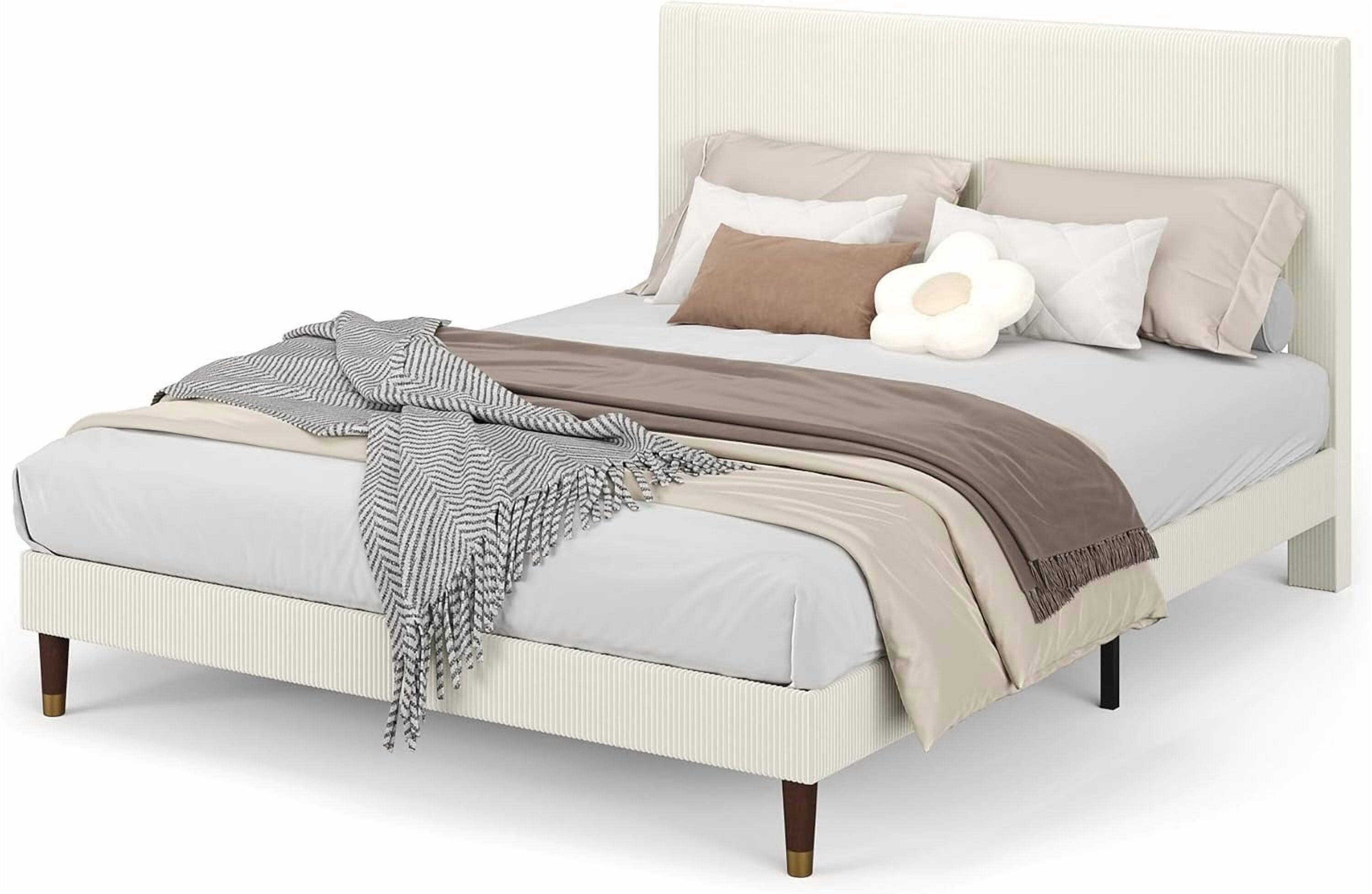 Qeetex Queen Bed Frame, Upholstered Platform, Fabric Headboard, No Box ...