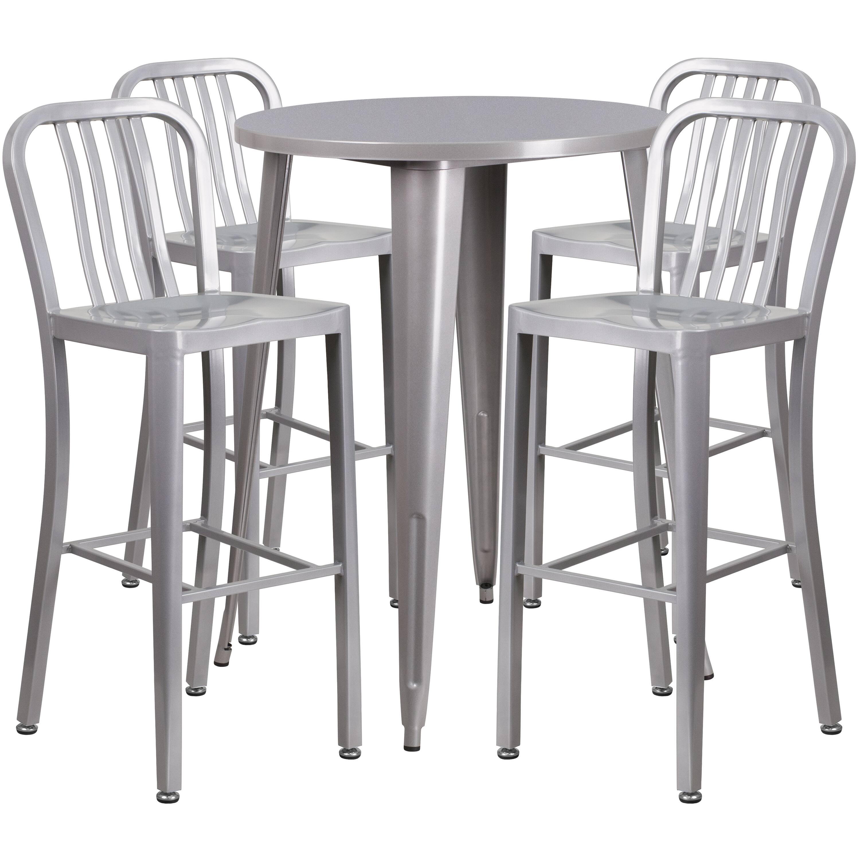 Emma + Oliver Commercial 30" Round Metal Indoor Outdoor Bar Table Set ...